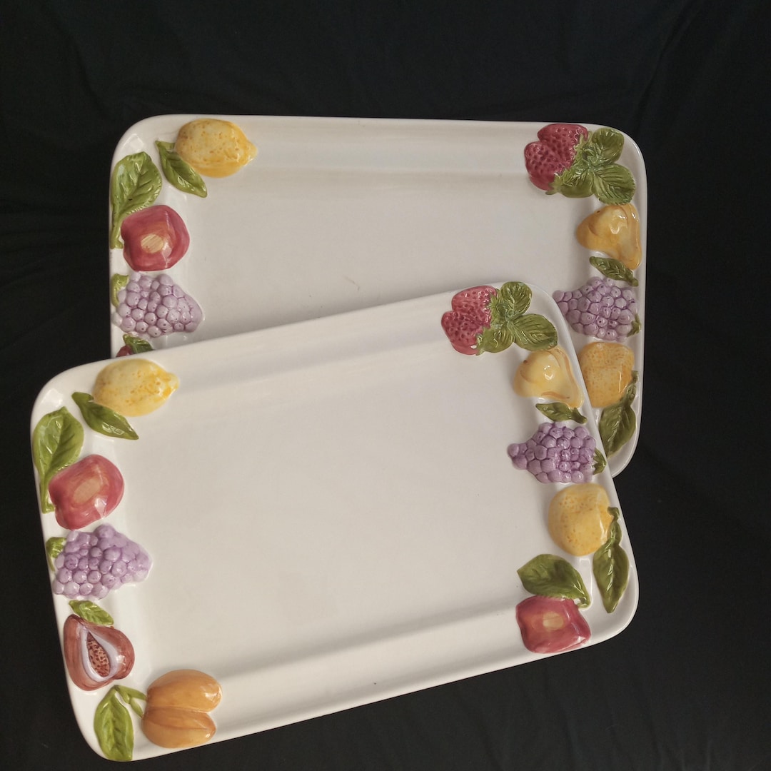 Set of 2 Large Vintage Italian Plates / ITALY Decoration Fruit , Plates ...