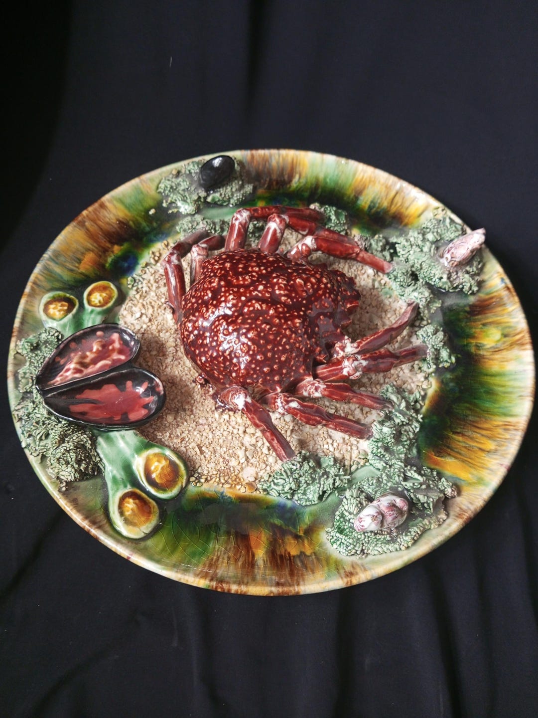 Large Palissy Majolica Crab Plate Vintage Shellfish Wall Decoration ...