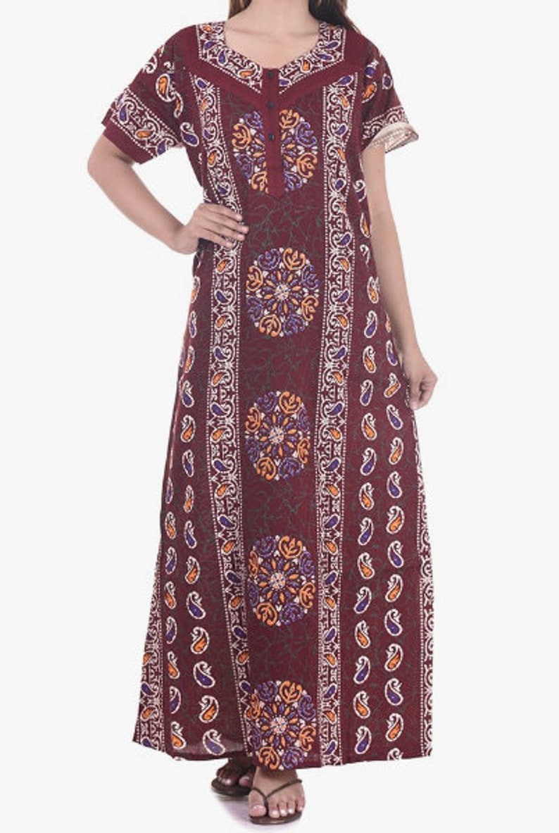 Indian Cotton Maxi Gown Gowns Nightdress Housedress Kaftan Housecoat ...