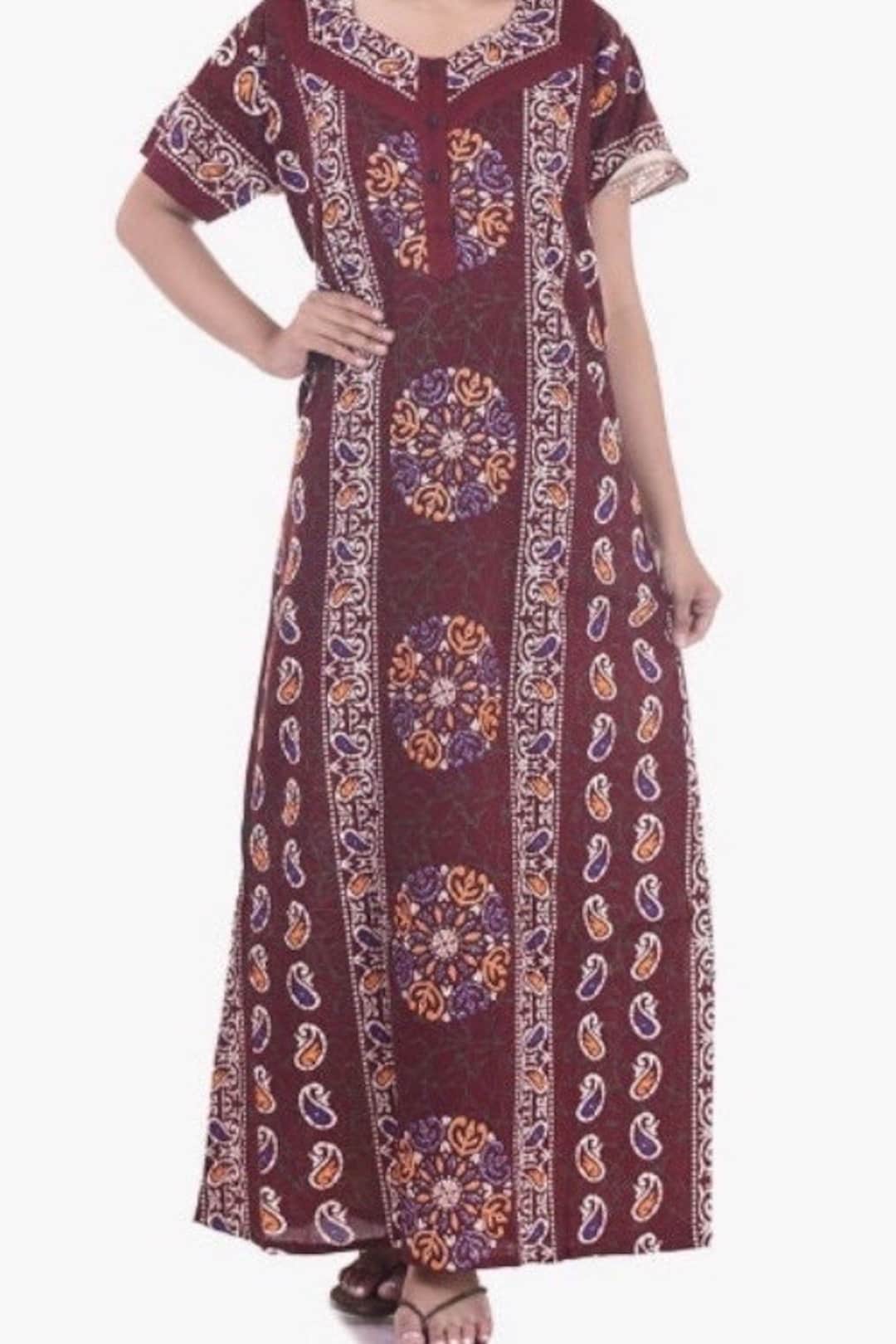 Indian Cotton Maxi Gown Gowns Nightdress Housedress Kaftan Housecoat ...