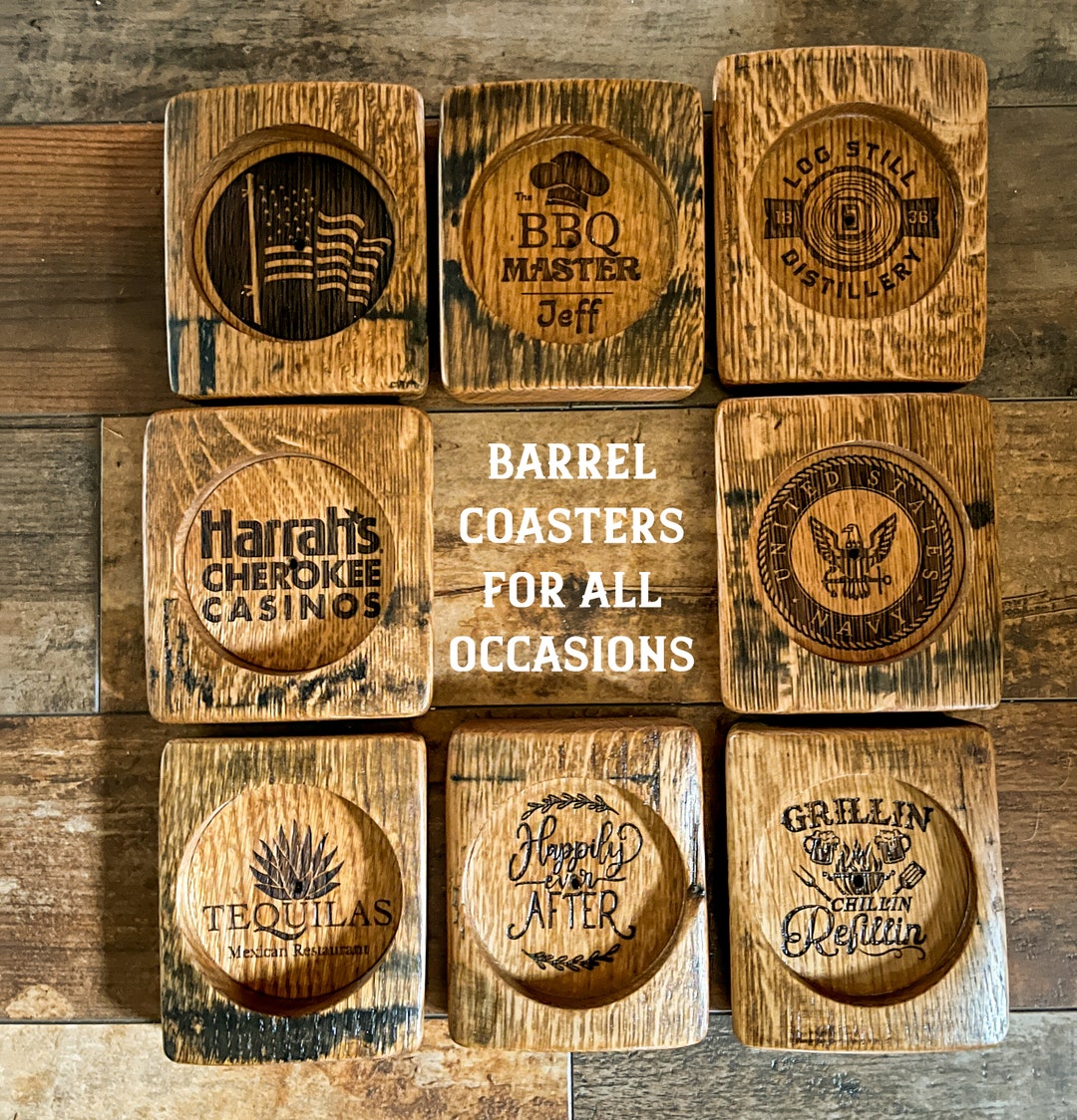 Custom Bourbon Barrel Coasters: Engraved Team & Wedding Gifts - Etsy