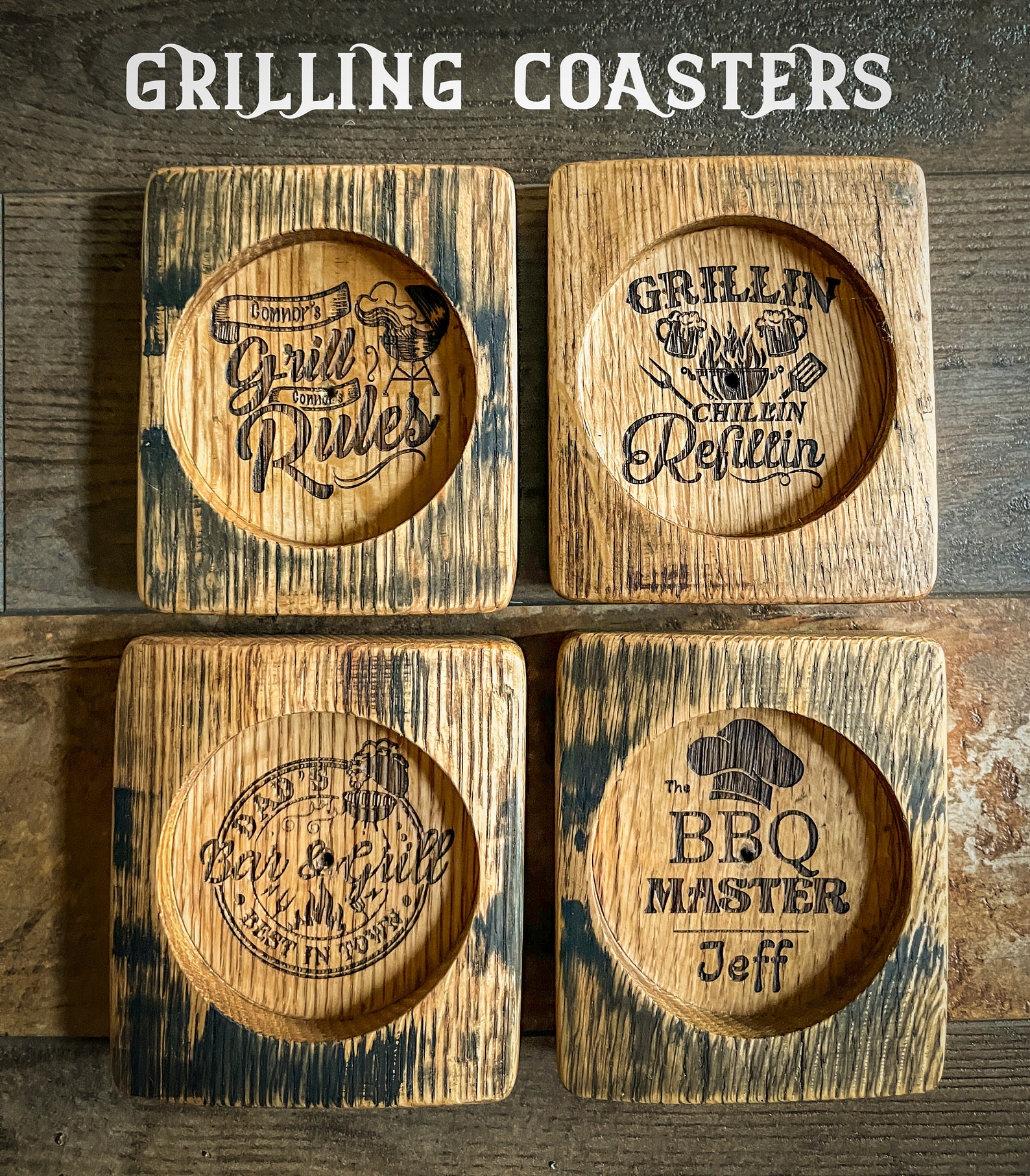 Custom Bourbon Barrel Coasters: Engraved Team & Wedding Gifts - Etsy