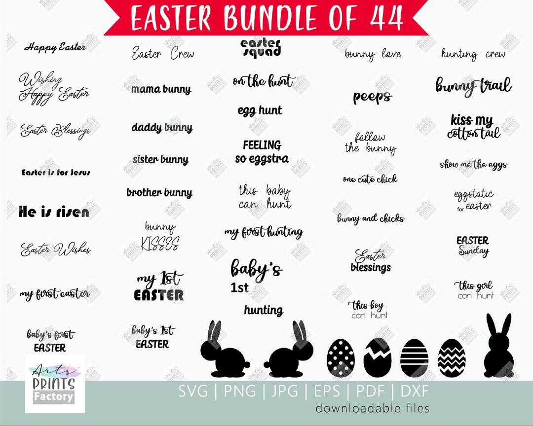 Easter Bundle of 44, Easter Words and Assets, Christian Holiday SVG PNG ...
