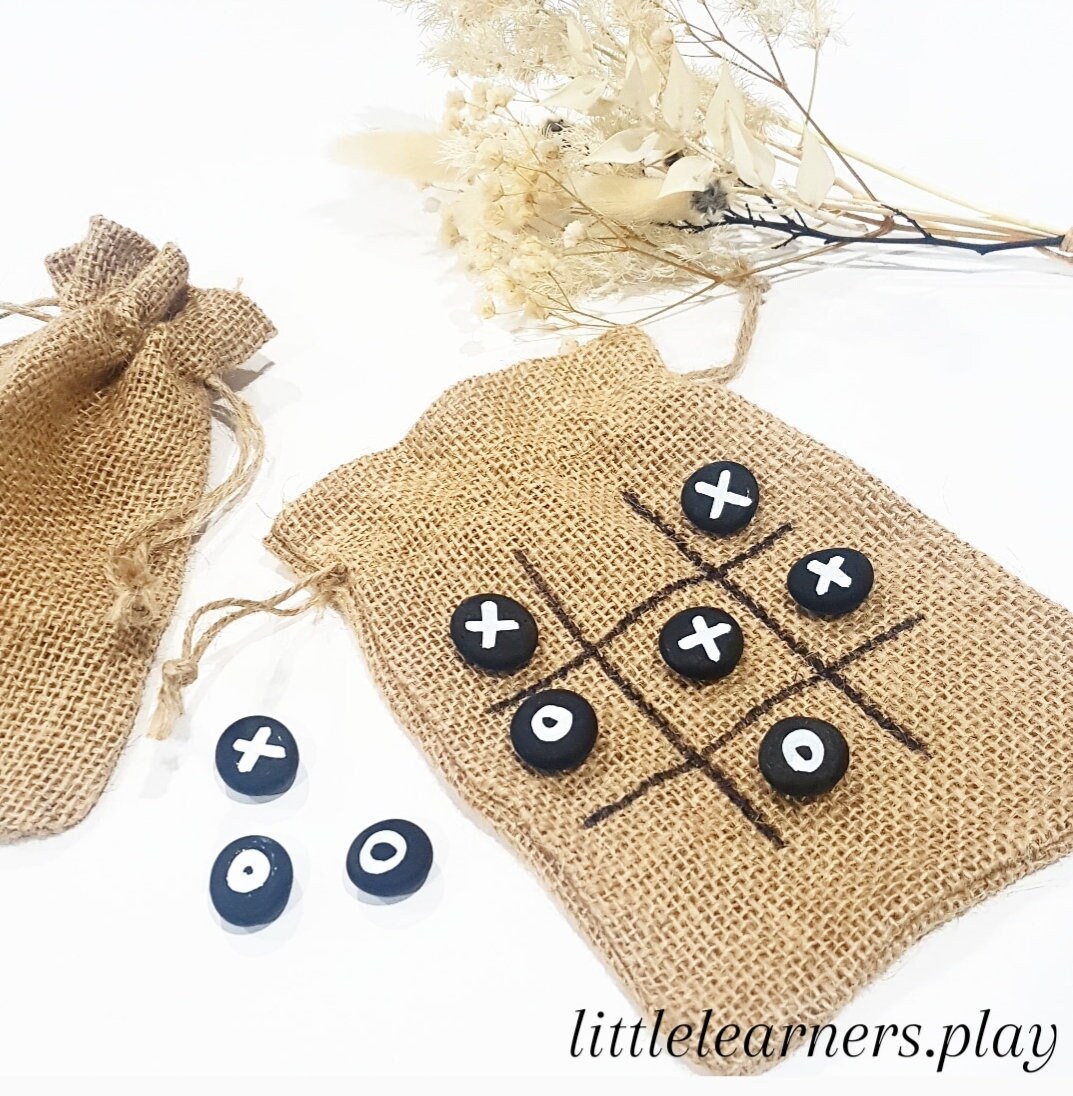 Handmade Noughts And Crosses Board Game Hessian Bag Games Kids | Etsy