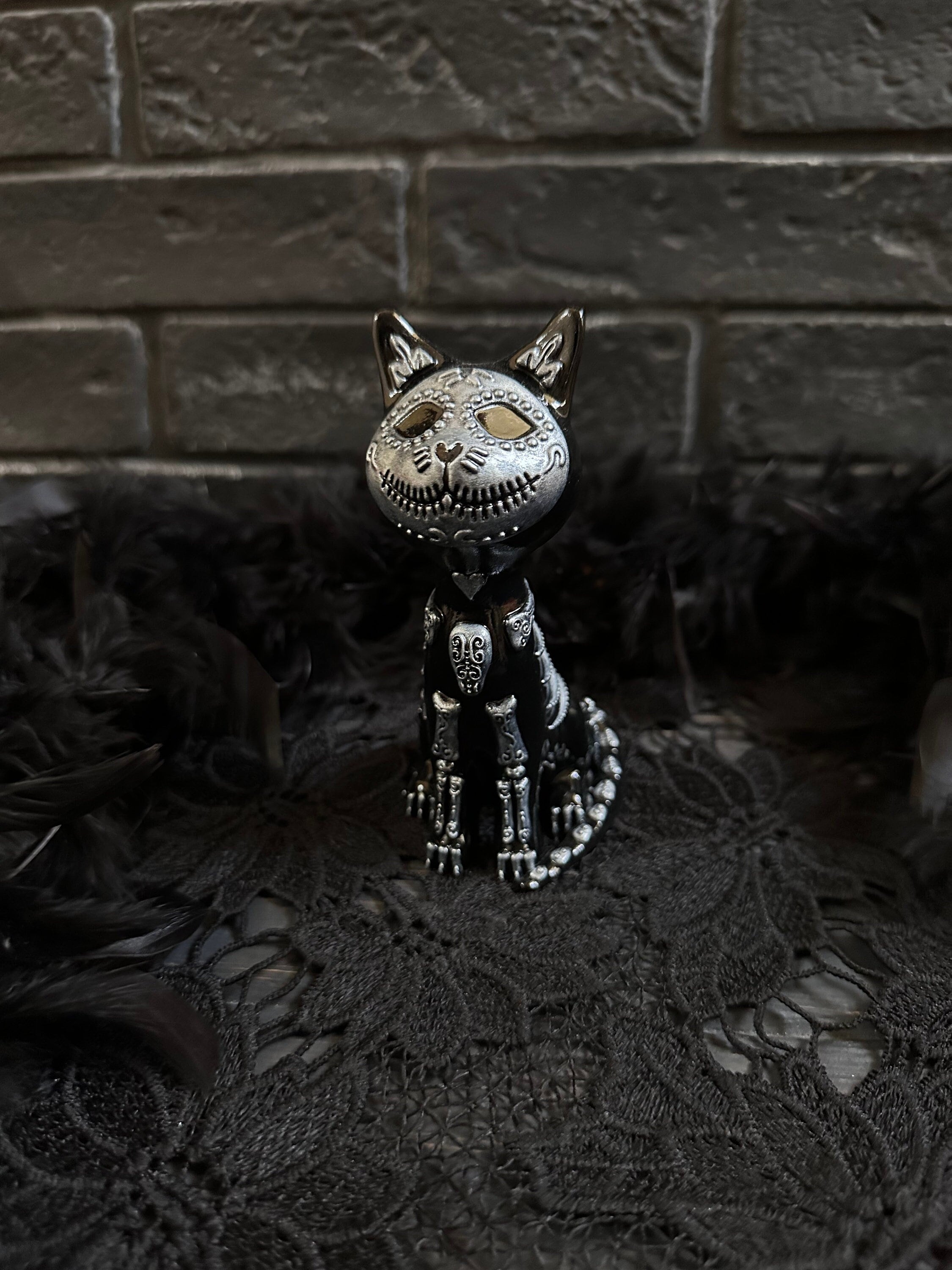Sugar Skull Cat Statue