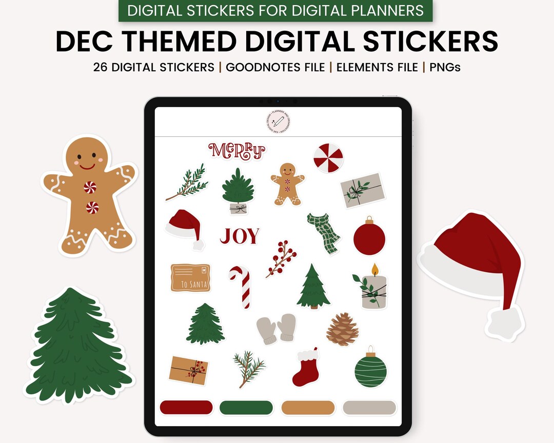 December Themed Digital Stickers, Winter Digital Stickers, Christmas ...