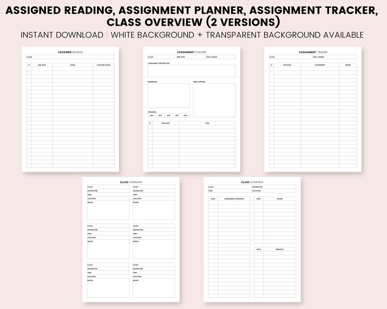 Student Digital Planner Templates Student Planner Inserts - Etsy