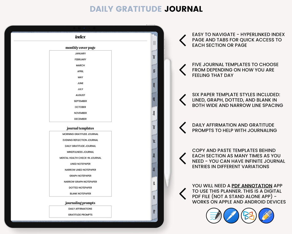 Digital Gratitude Journal, Digital 5 Minute Journal, Digital Self-care ...
