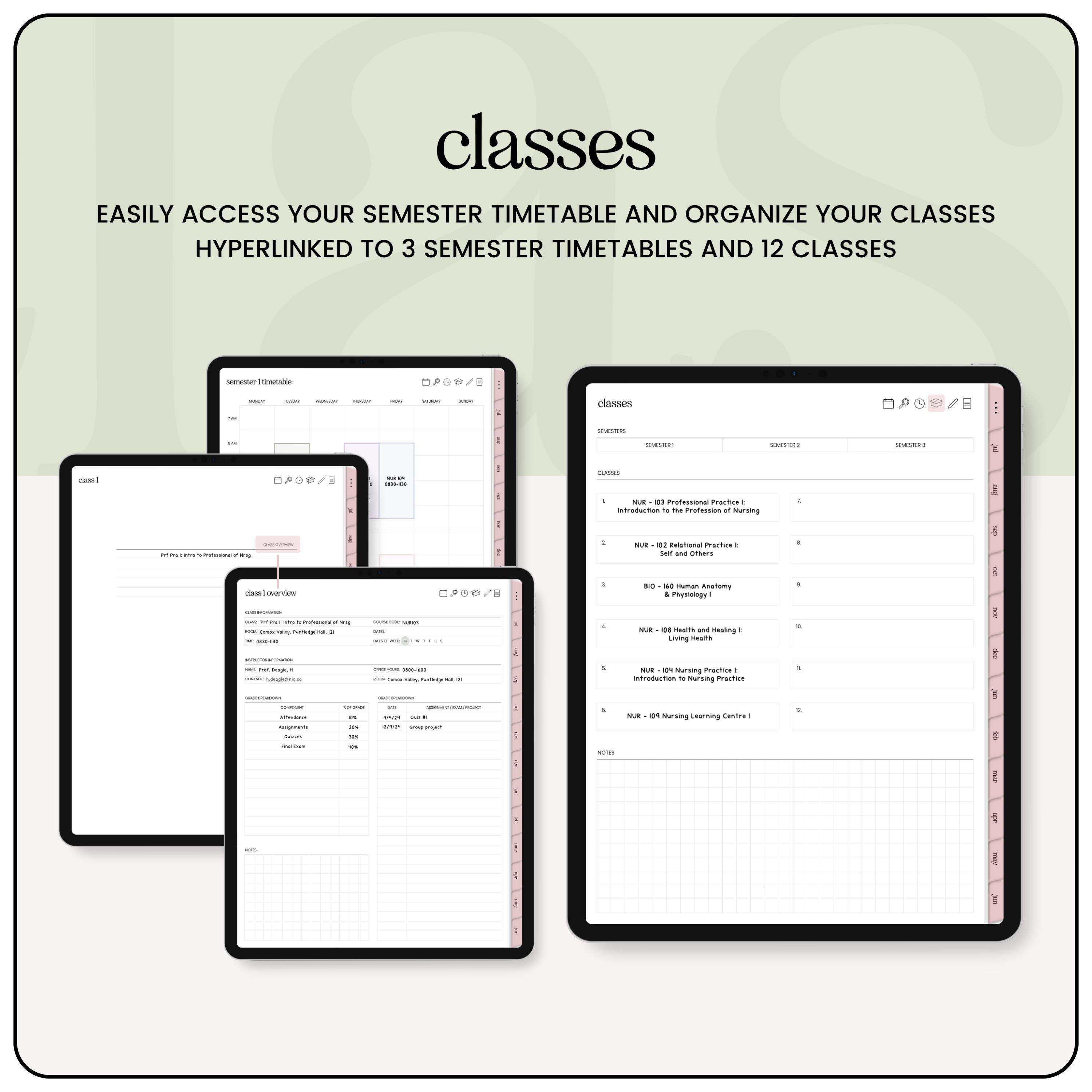 Undated Student Digital Planner for Goodnotes & Ipad, Academic Study ...