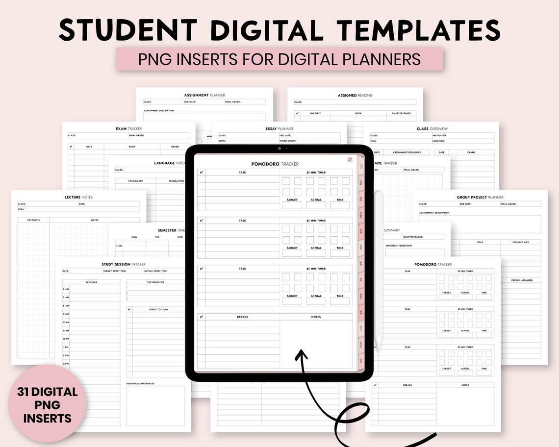 Student Digital Planner Templates Student Planner Inserts - Etsy