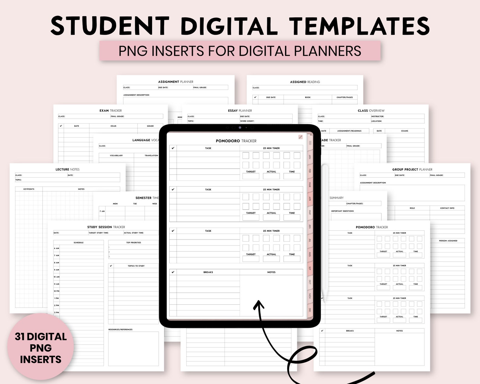 Student Digital Planner Templates Student Planner Inserts - Etsy