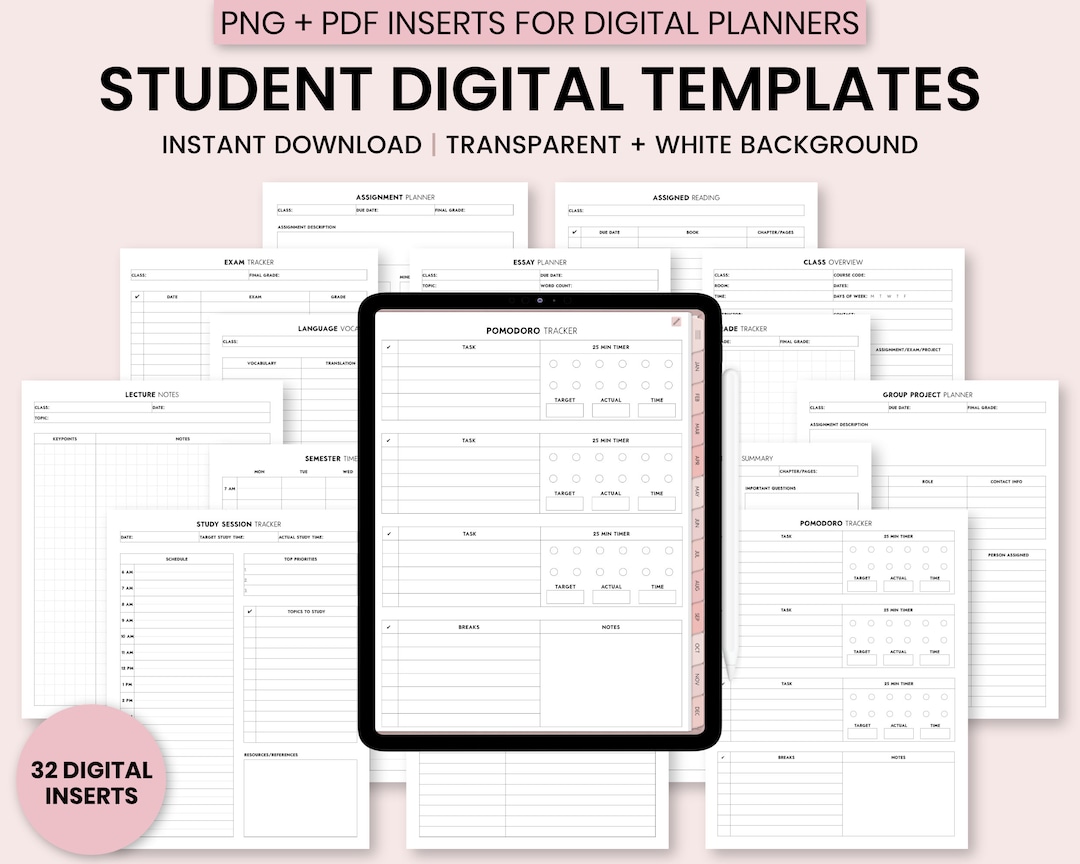 Student Digital Planner Templates Student Planner Inserts - Etsy