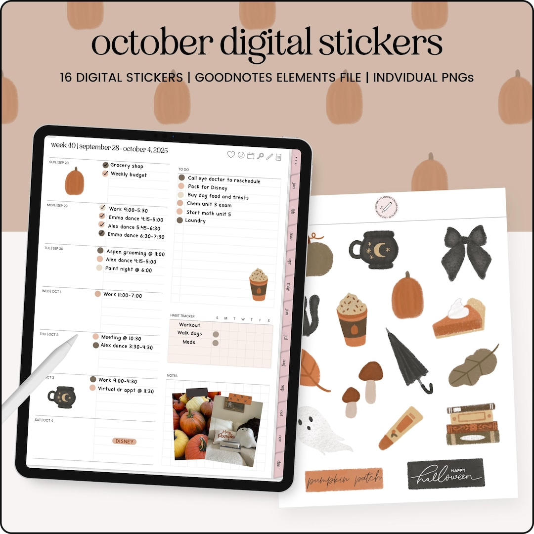 October Themed Digital Stickers, Autumn Digital Stickers, Halloween ...