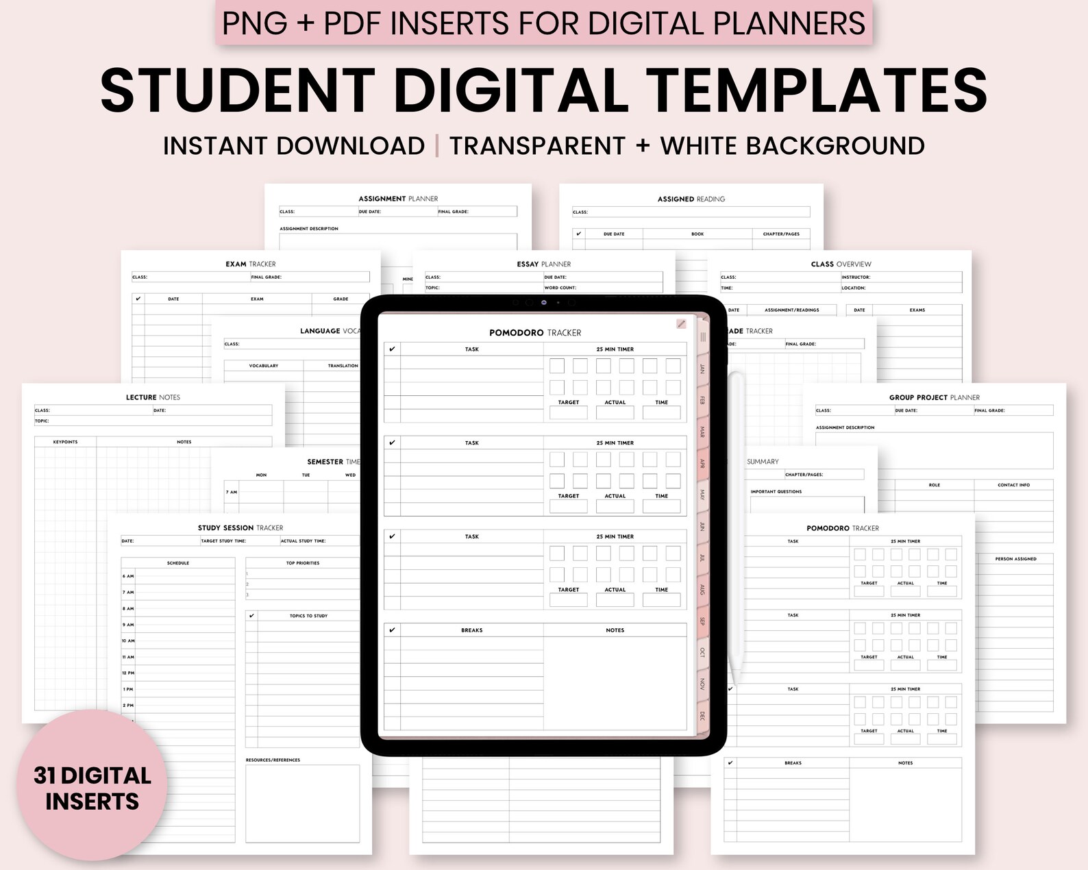 Student Digital Planner Templates Student Planner Inserts - Etsy