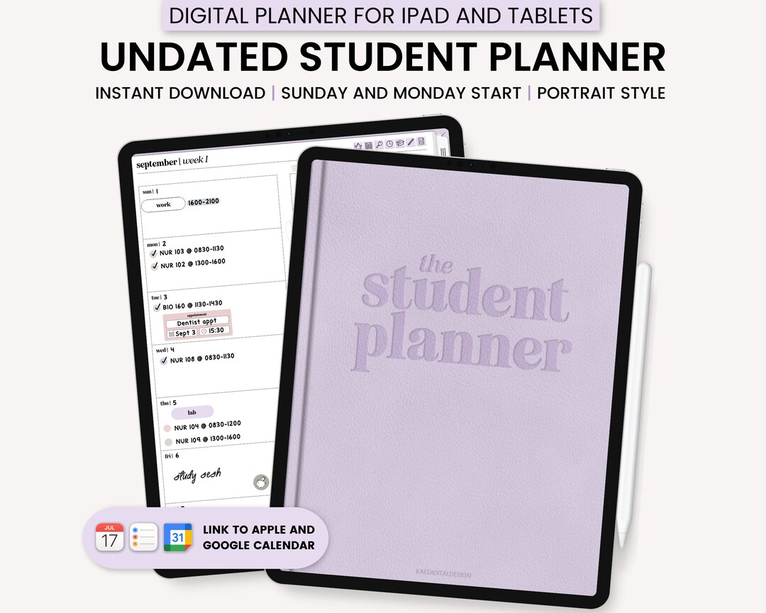 Undated Student Digital Planner, Academic Digital Planner, College ...