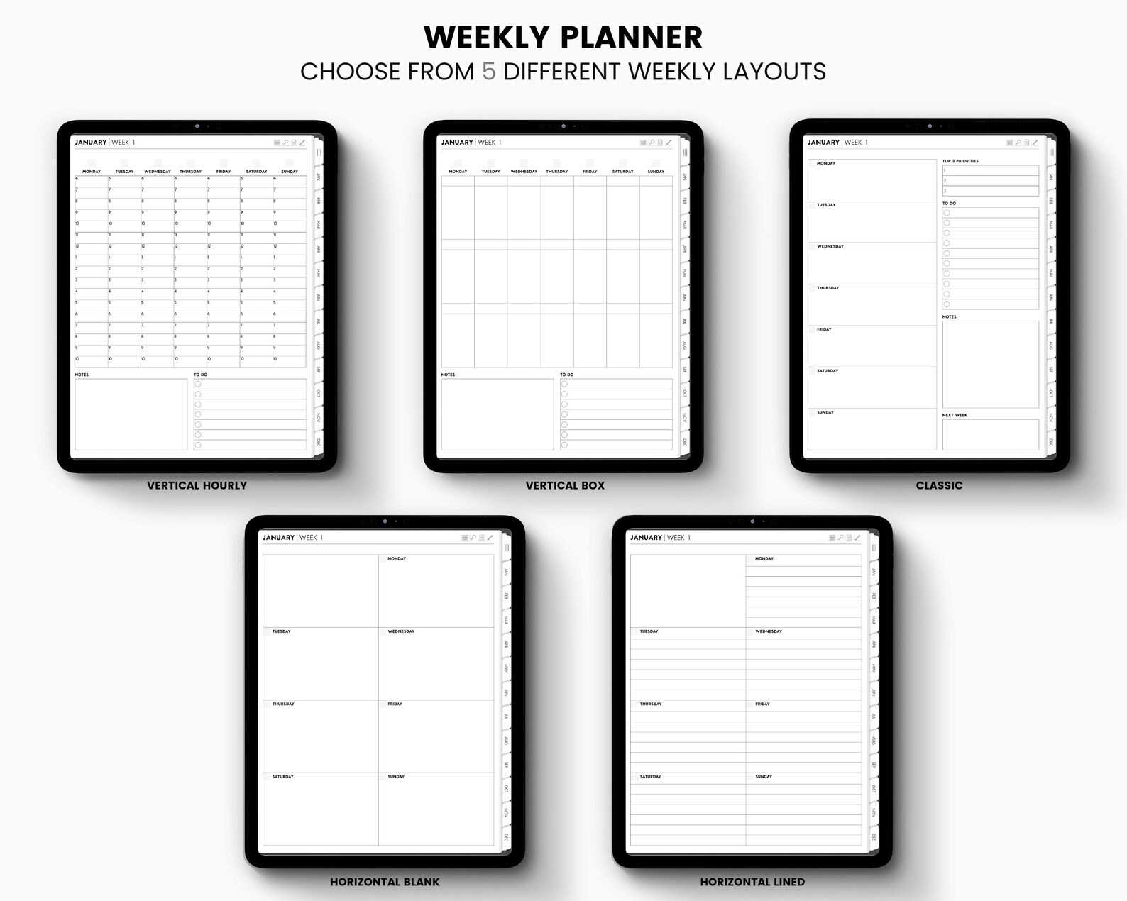 Undated Essential Digital Planner Portrait Planner - Etsy