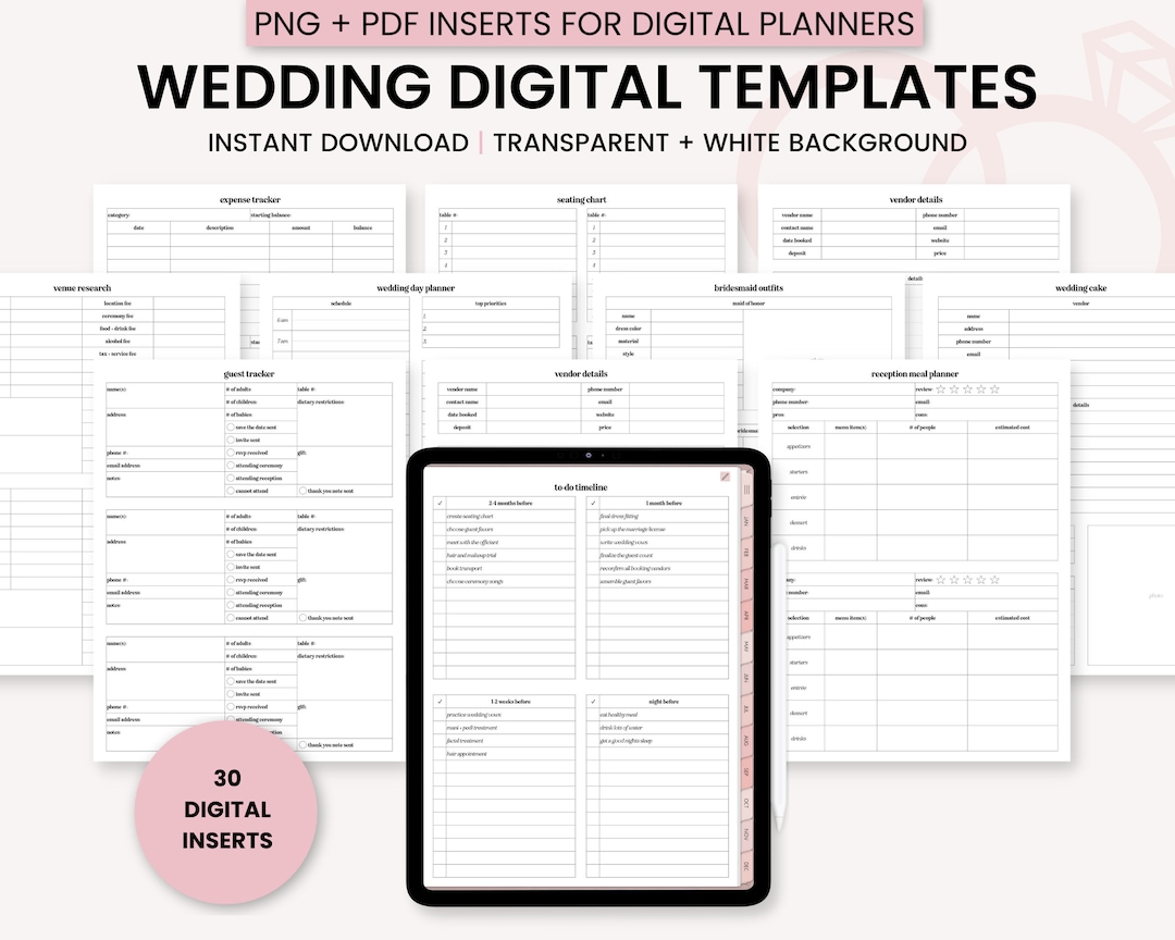 Wedding Digital Planner Template, Wedding Planner Checklist, Digital ...