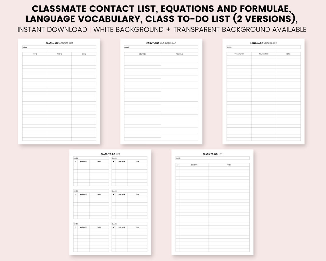 Student Digital Planner Templates Student Planner Inserts - Etsy