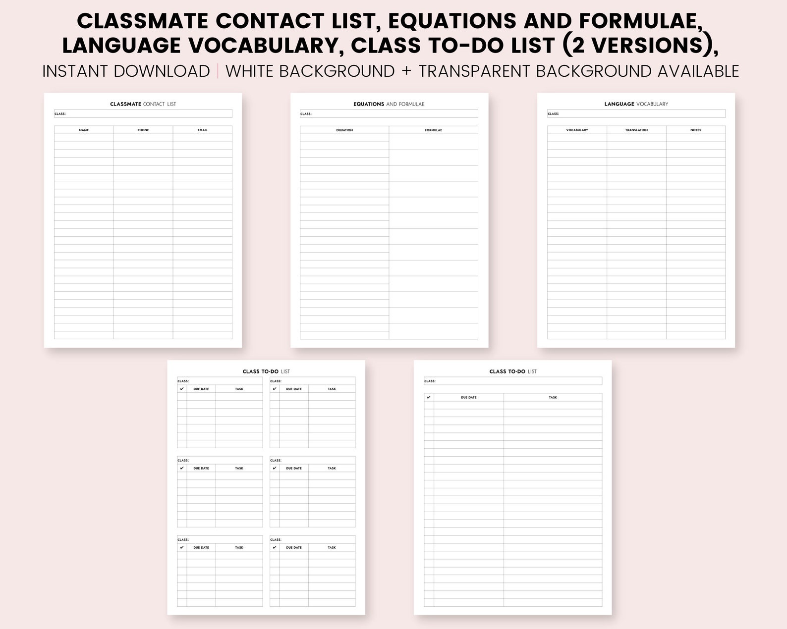Student Digital Planner Templates Student Planner Inserts - Etsy