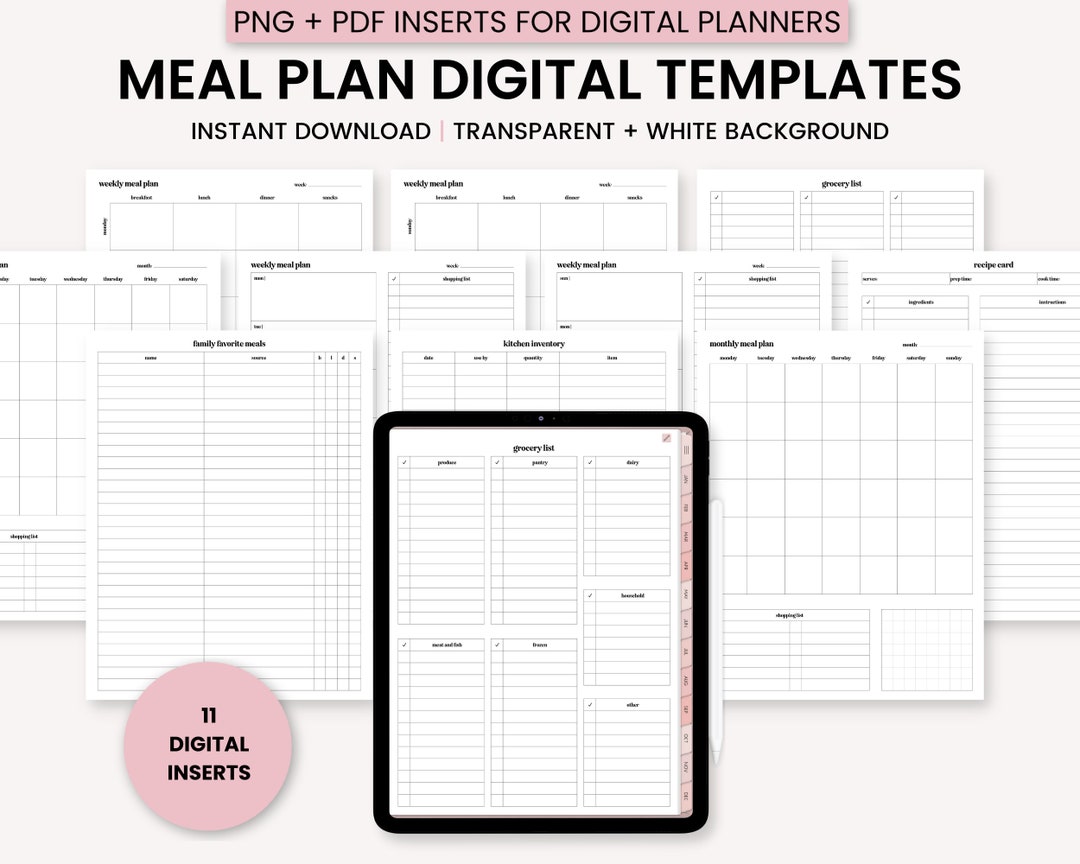 Meal Planning Digital Planner Template, Grocery List Template, Digital ...