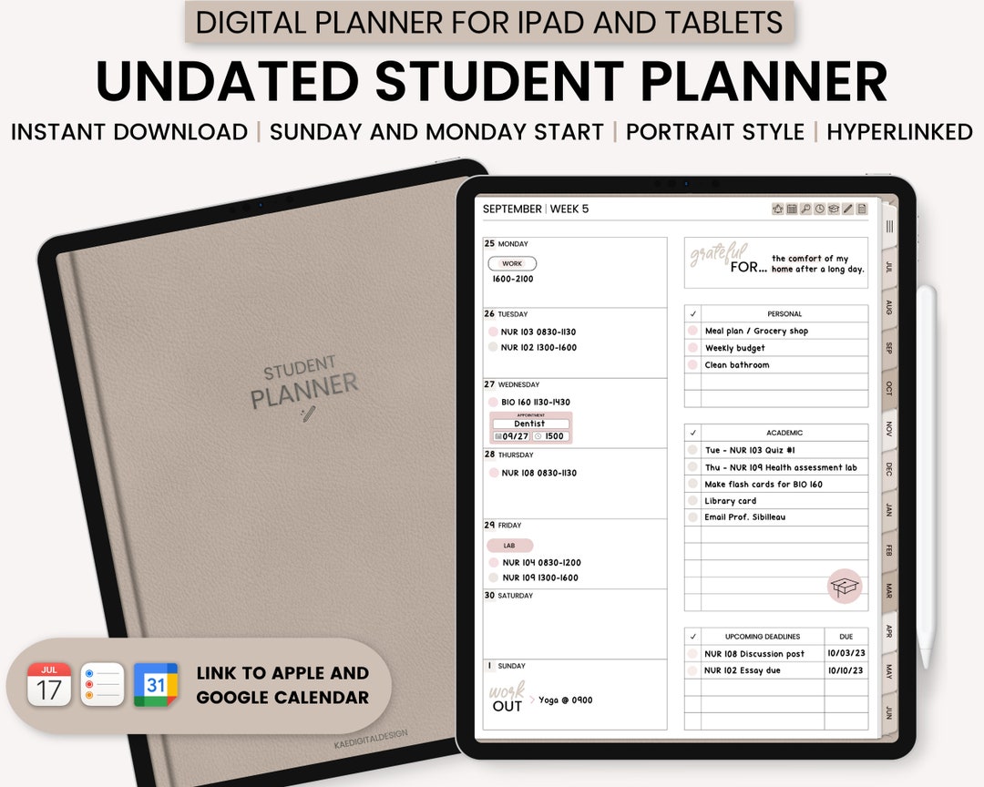 Undated Student Digital Planner Academic Digital Planner - Etsy