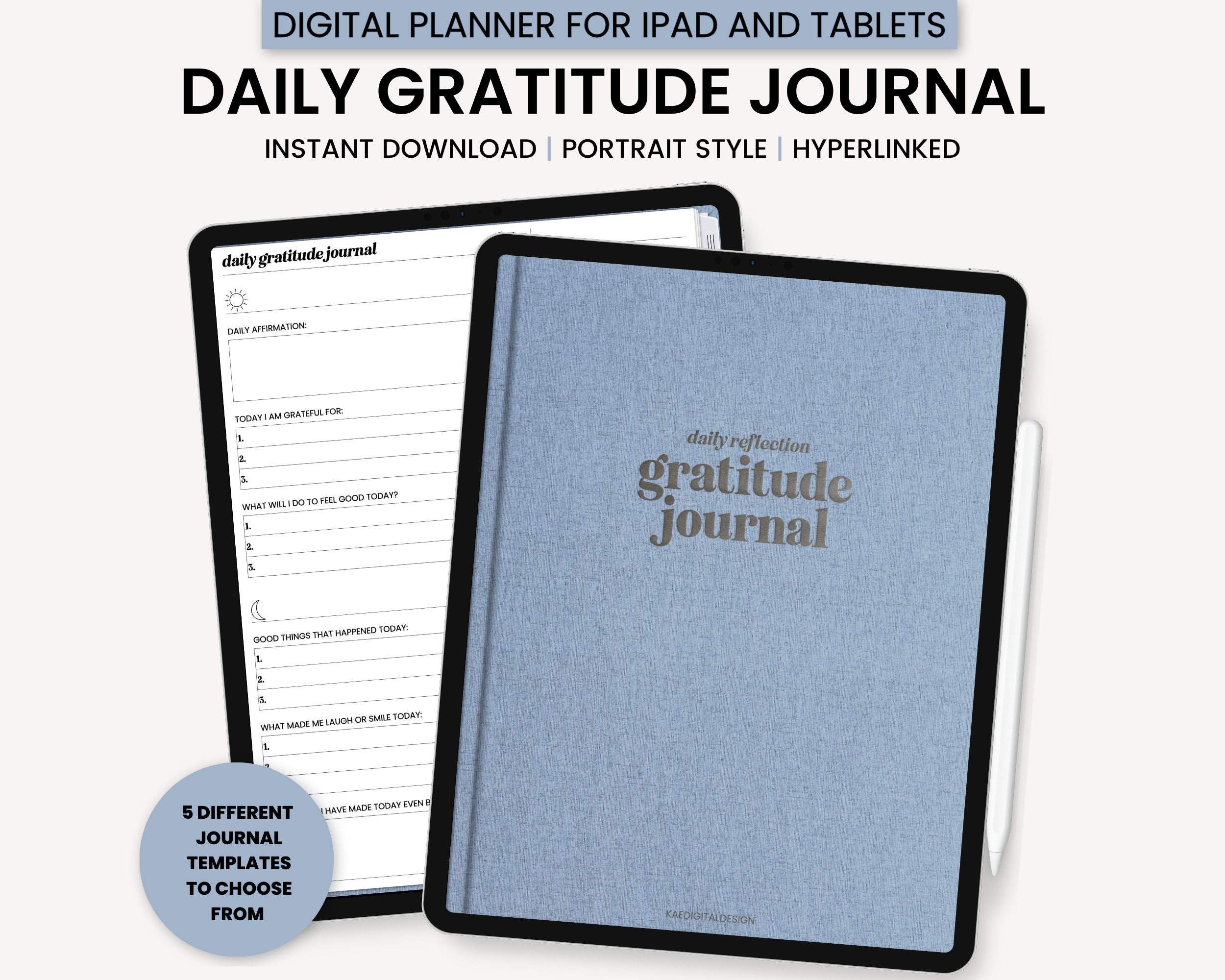 Digital Gratitude Journal, Digital 5 Minute Journal, Digital Self-care ...