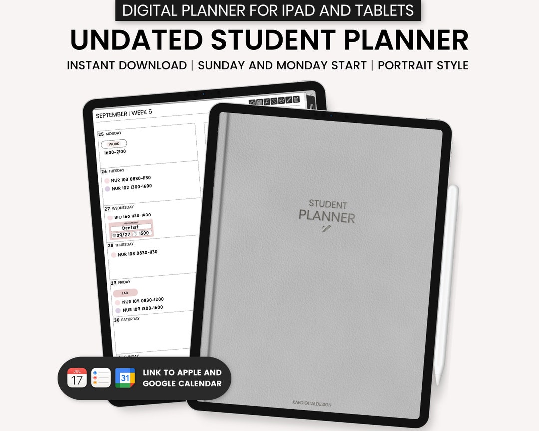 Undated Student Digital Planner, Academic Digital Planner, Goodnotes ...