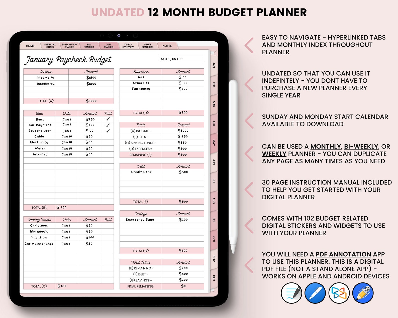 Digital Budget Planner Digital Finance Planner Digital - Etsy