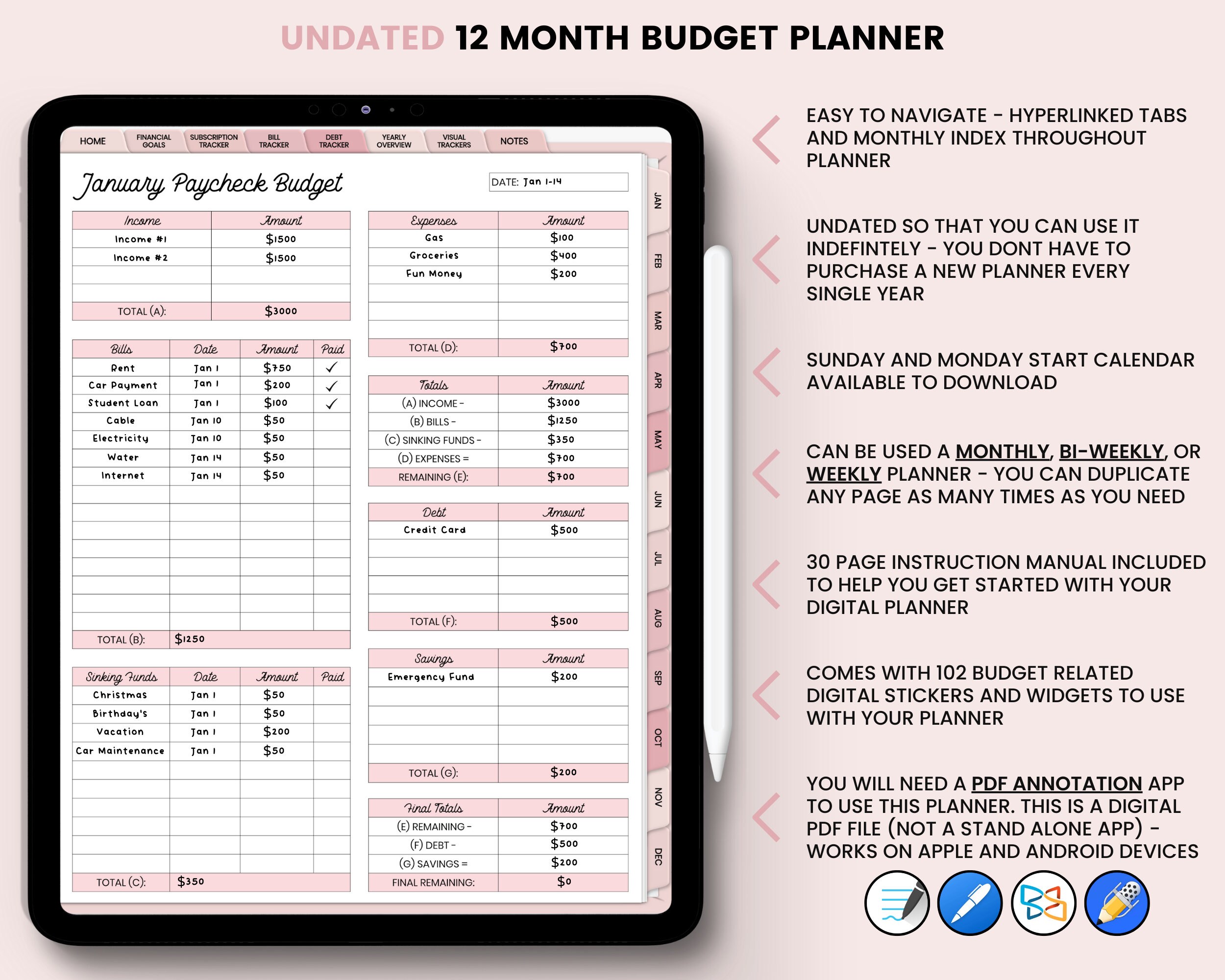 Digital Budget Planner Digital Finance Planner Digital - Etsy Canada