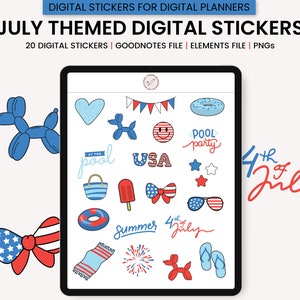 July Themed Digital Stickers, Fourth of July Digital Stickers, 4th of ...