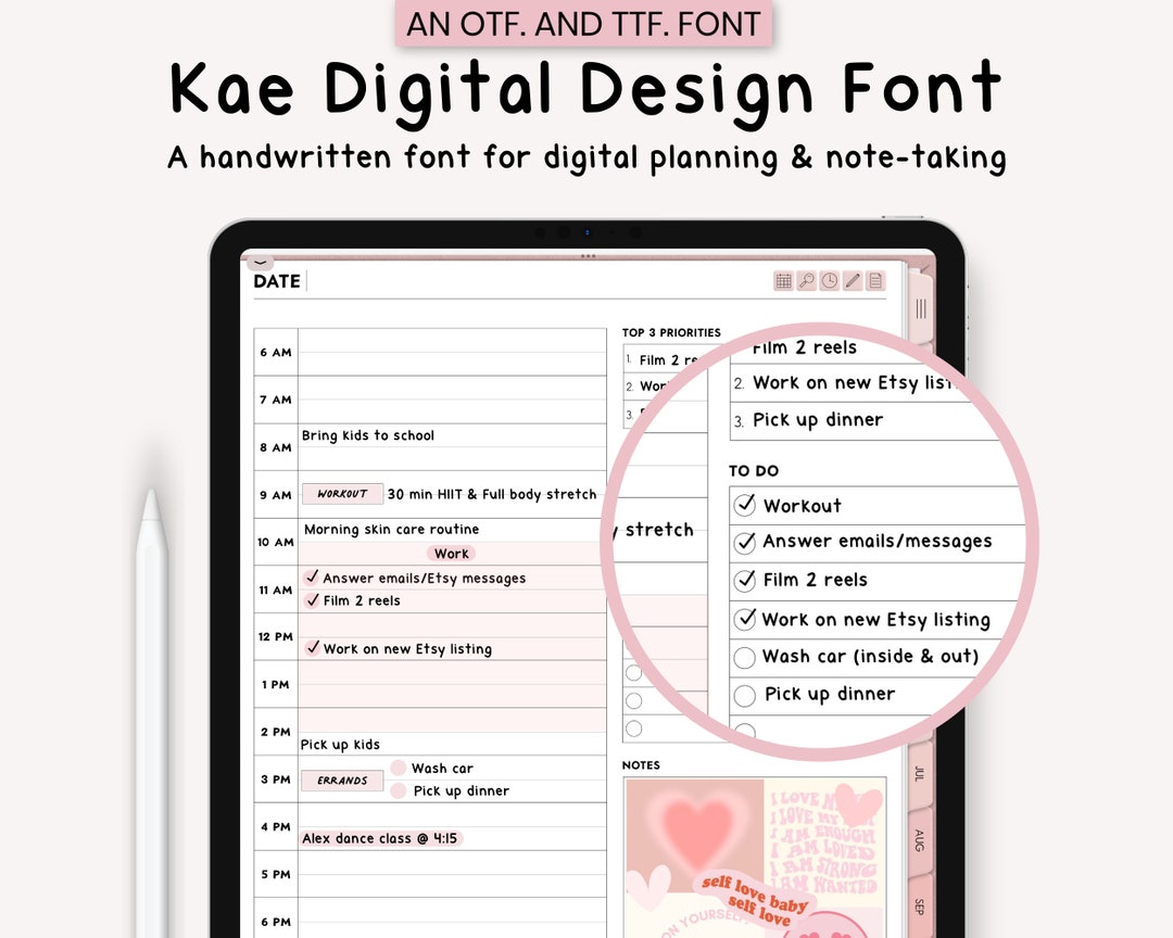 Kae Digital Design Handwritten Font, Digital Planning Font, Goodnotes ...