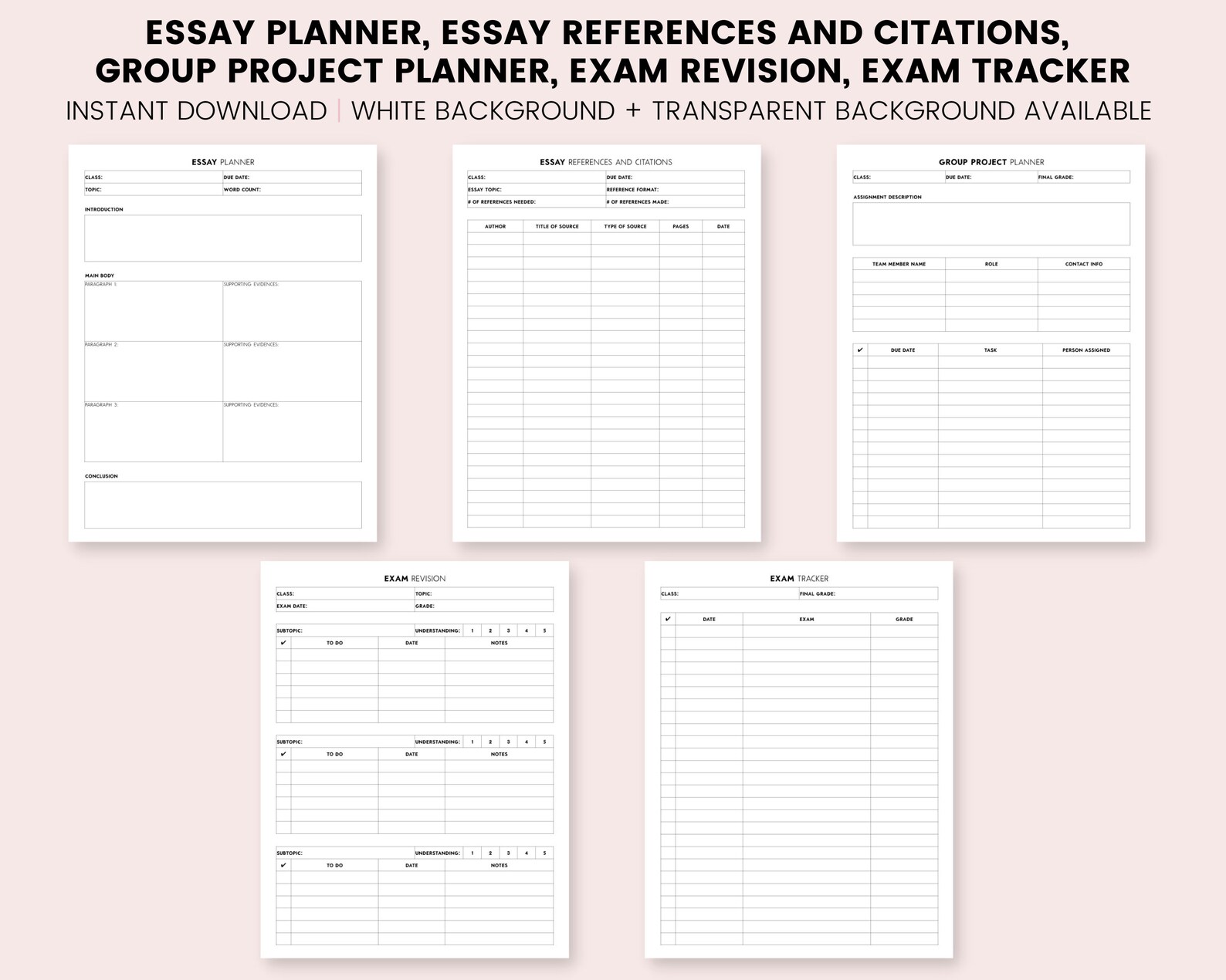 Student Digital Planner Templates Student Planner Inserts - Etsy