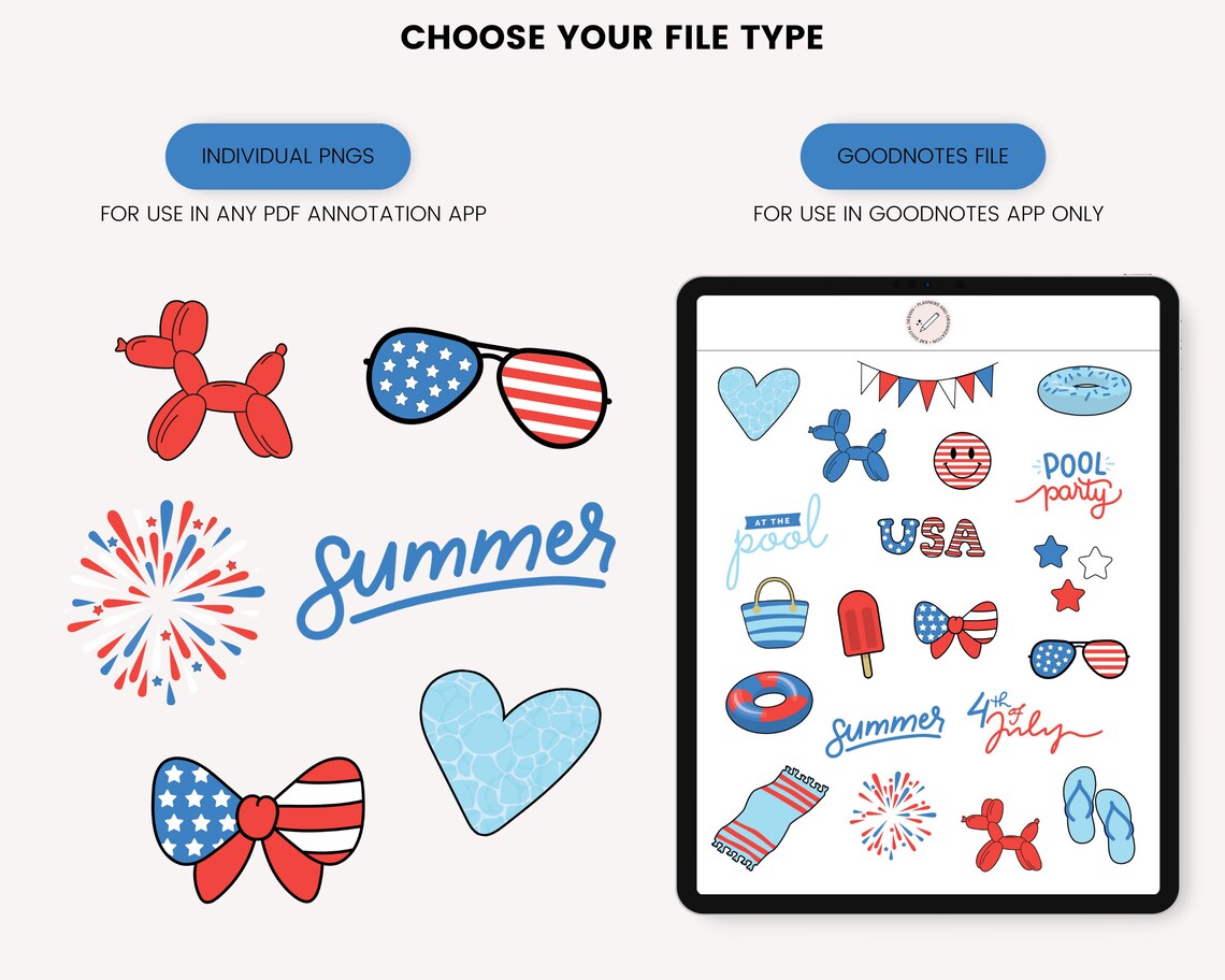 July Themed Digital Stickers, Fourth of July Digital Stickers, 4th of ...