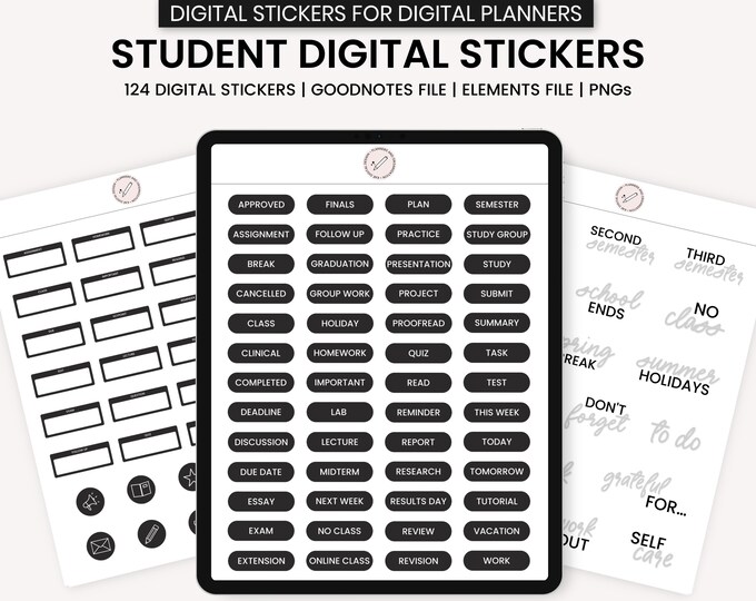 Digital Stickers Student Stickers Pack for Goodnotes Student Planner ...