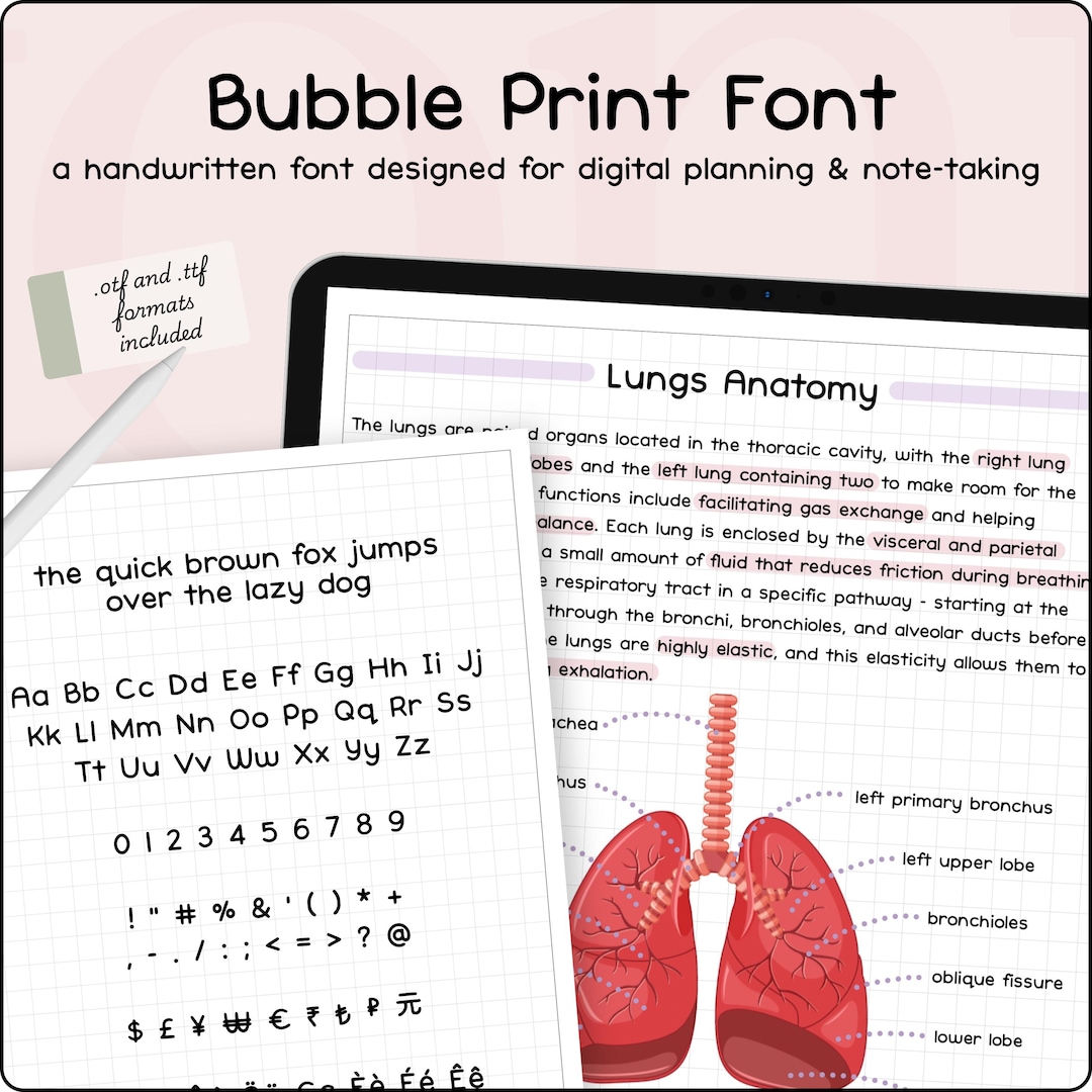 Cute Bubble Handwritten Font, Kawaii Rounded Script, Digital Planning ...