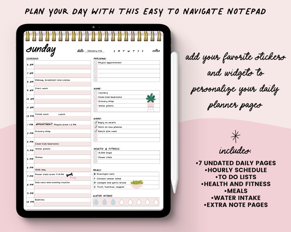 Daily Digital Planner Daily Planner Notepad Daily Schedule - Etsy Canada