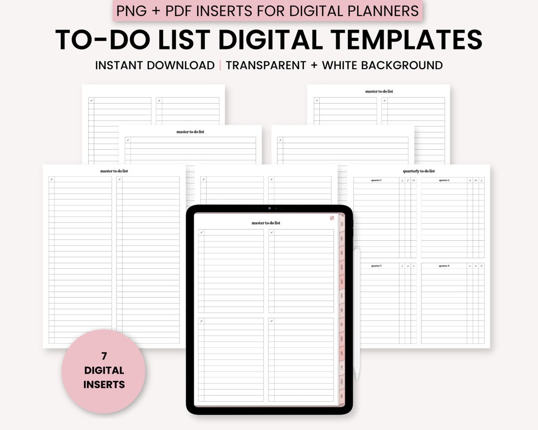 To Do List Digital Planner Templates, Checklist Digital Planner Inserts ...