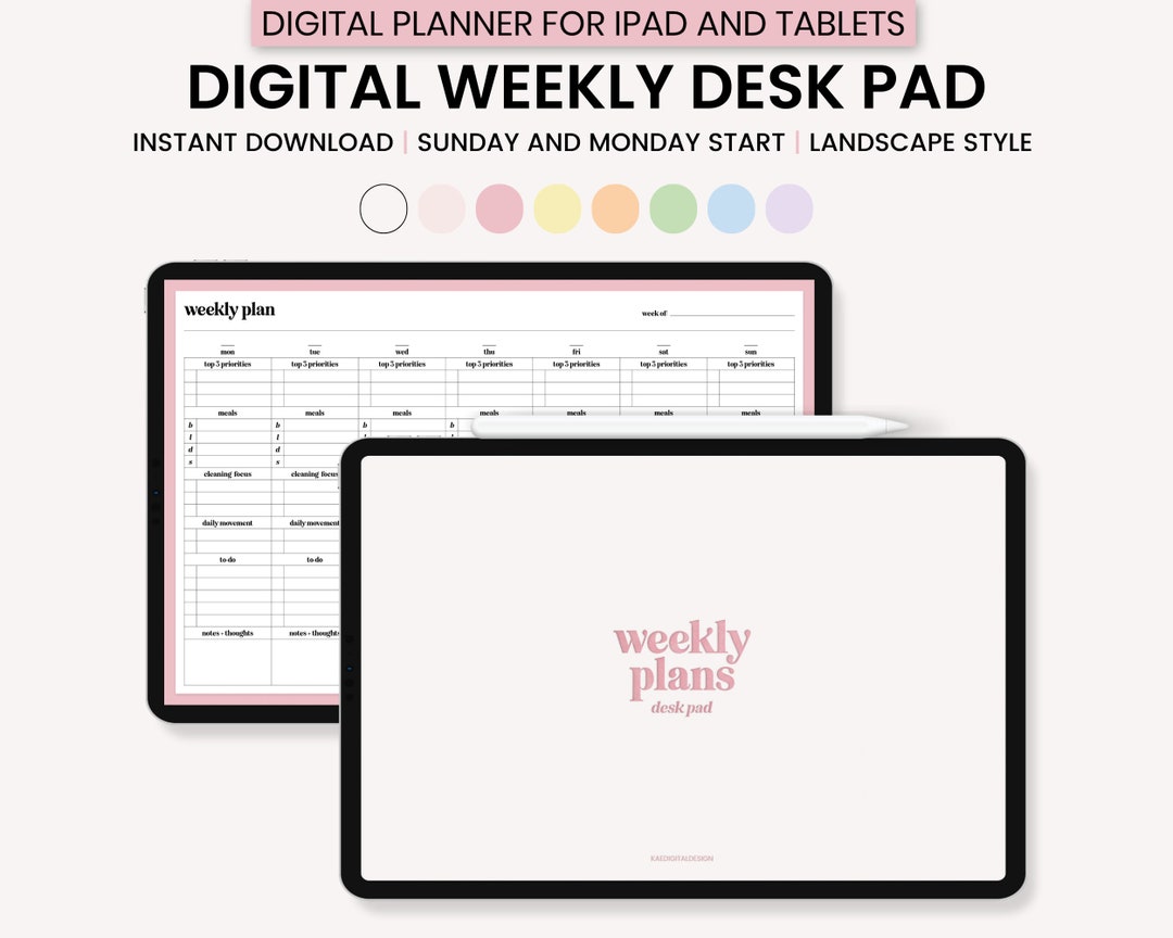 Digital Weekly Dashboard, Digital Weekly Desk Pad, Digital Weekly ...