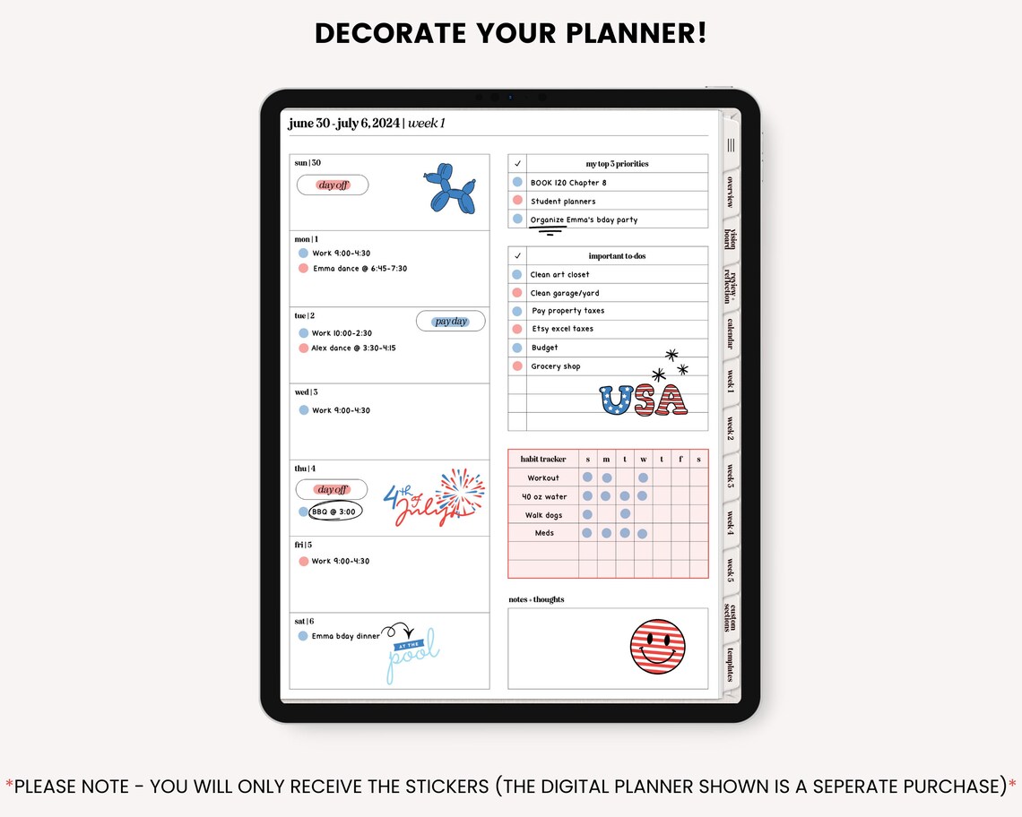 July Themed Digital Stickers, Fourth of July Digital Stickers, 4th of ...