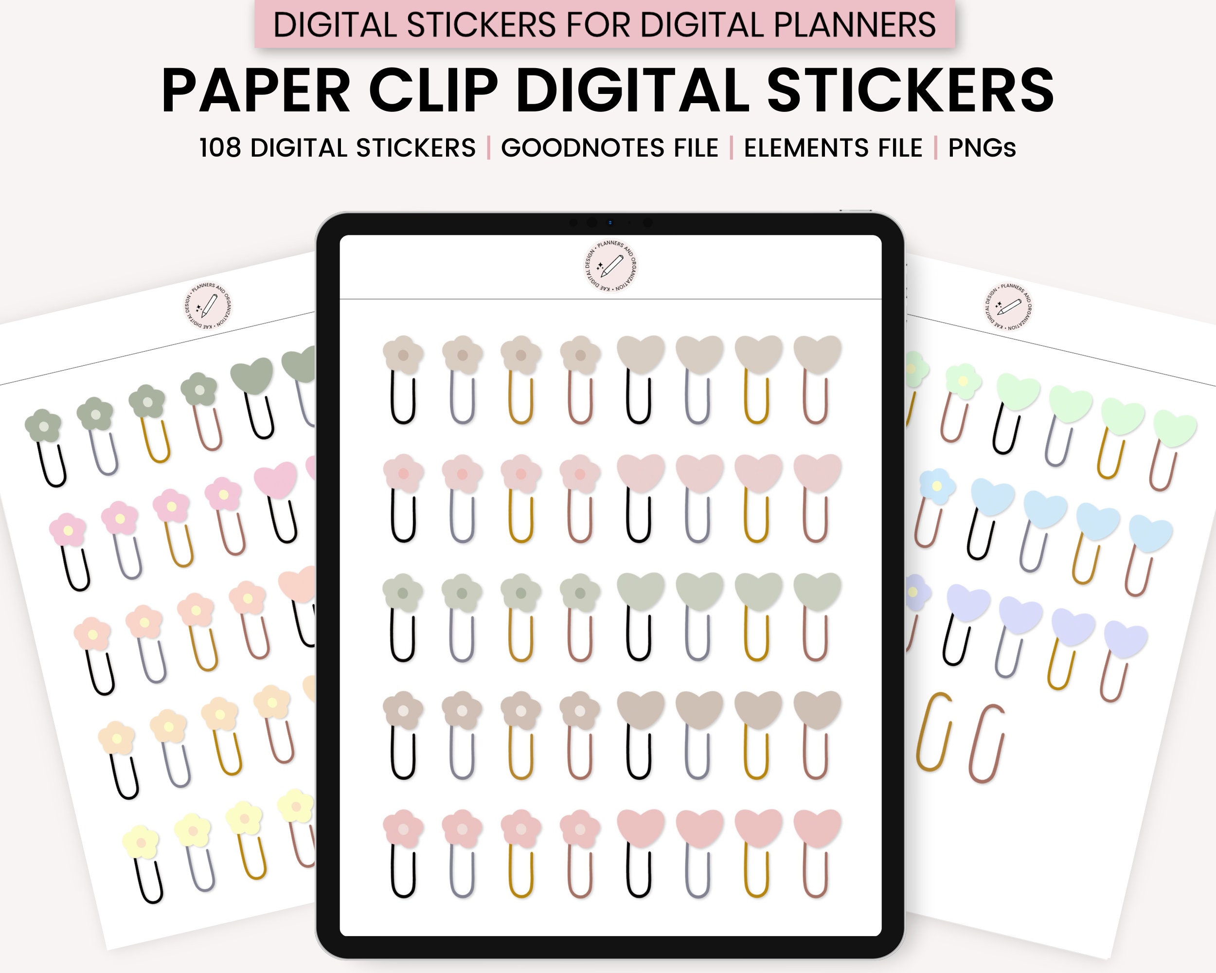 Paperclip Digital Stickers, Decorative Digital Stickers, Goodnotes ...