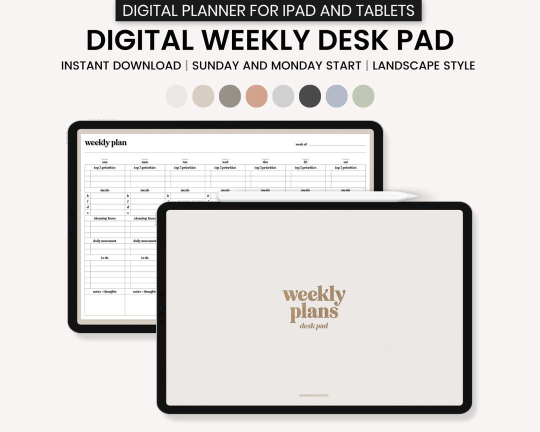 Digital Weekly Dashboard, Digital Weekly Desk Pad, Digital Weekly ...