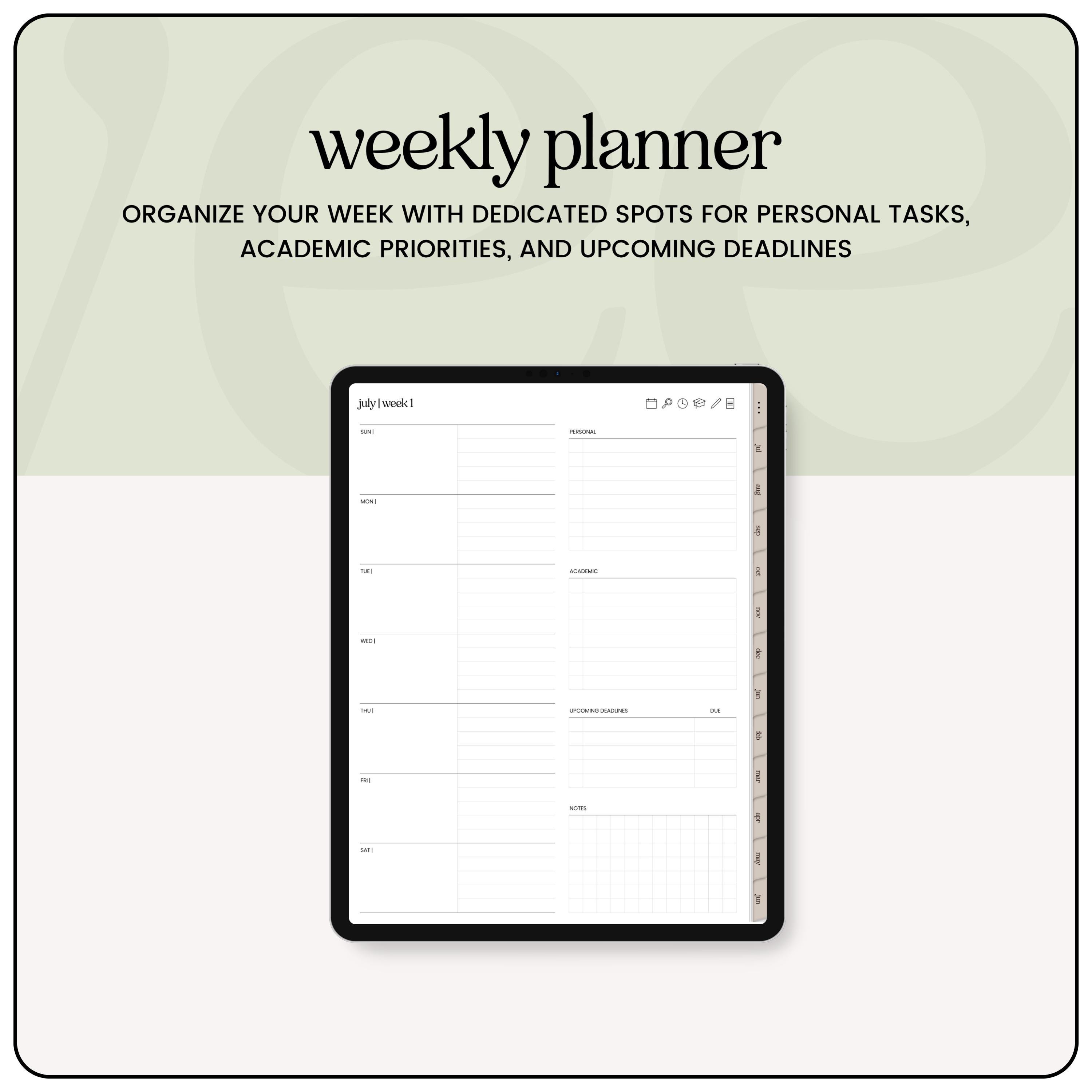 Undated Student Digital Planner for Goodnotes & Ipad, Academic Study ...