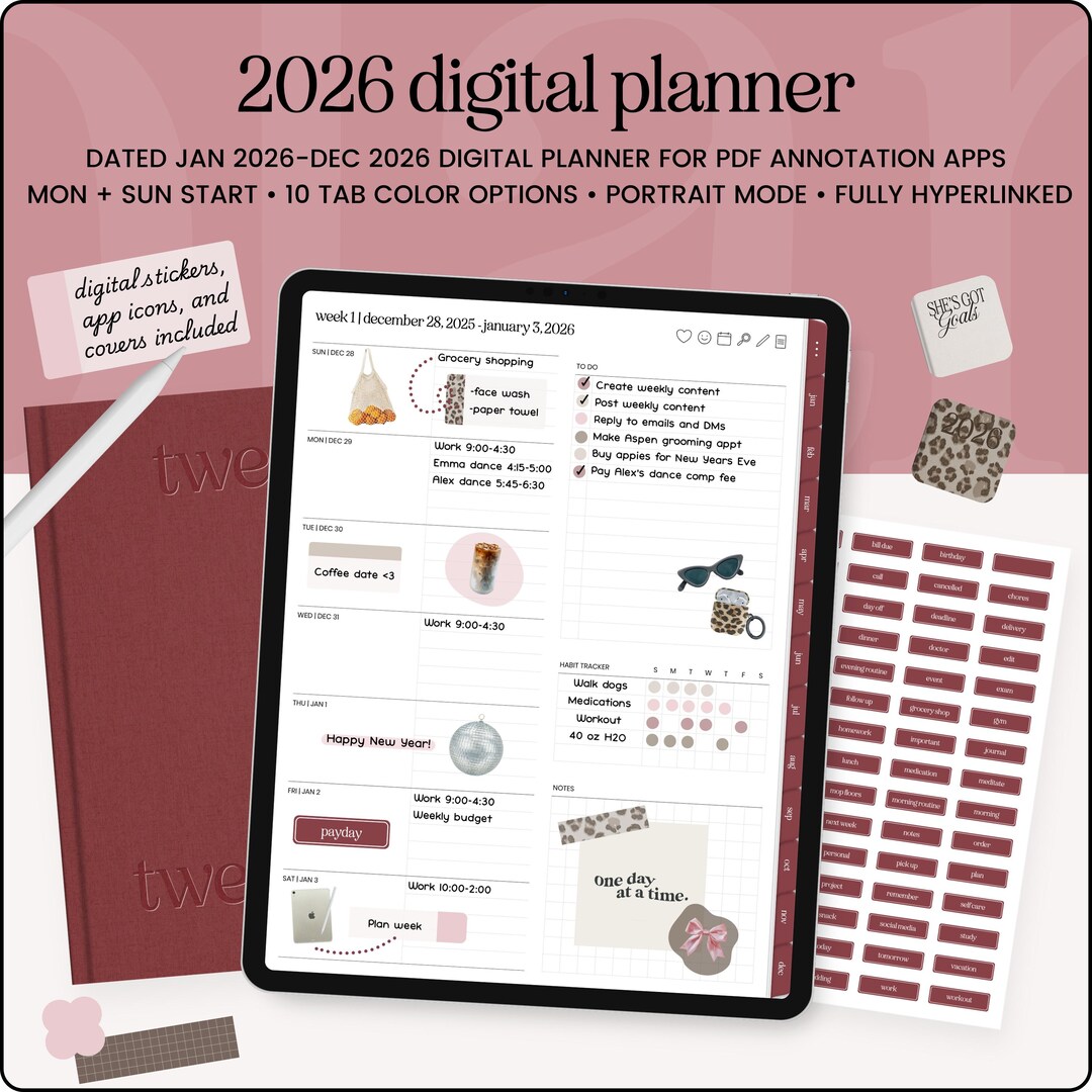 2026 Dated Digital Planner, Daily Digital Planner, Weekly Digital ...