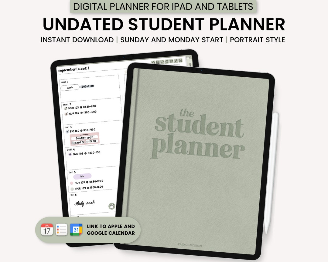 Undated Student Digital Planner, Academic Digital Planner, College ...