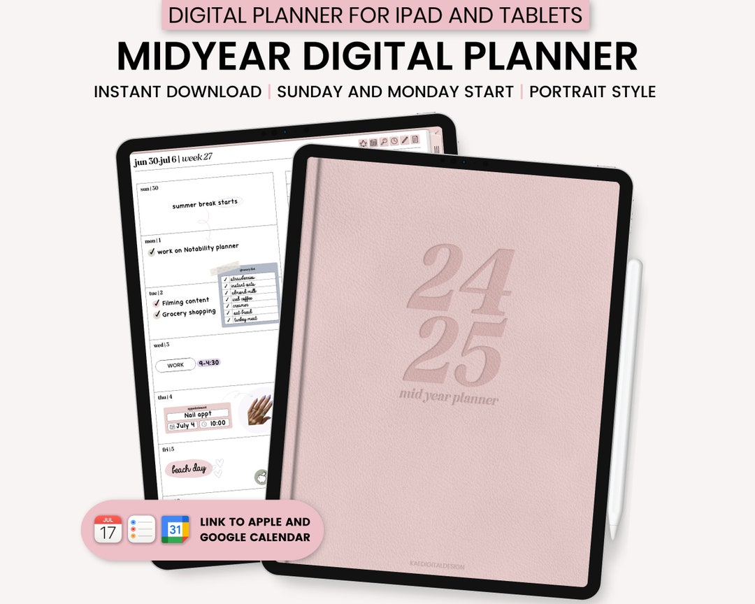 Mid Year Digital Planner 2024-2025, Dated Digital Planner, Portrait ...