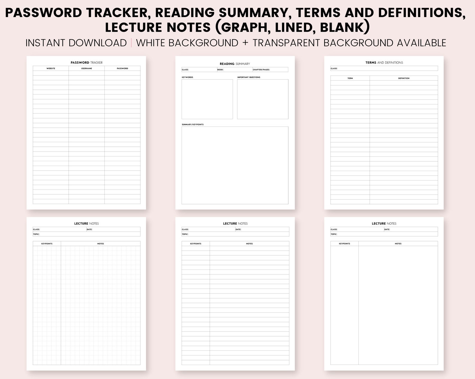 Student Digital Planner Templates Student Planner Inserts - Etsy