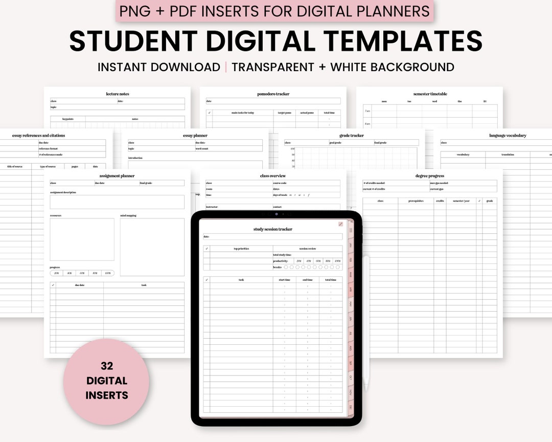 Student Digital Planner Templates, Student Planner Inserts, Acedemic ...