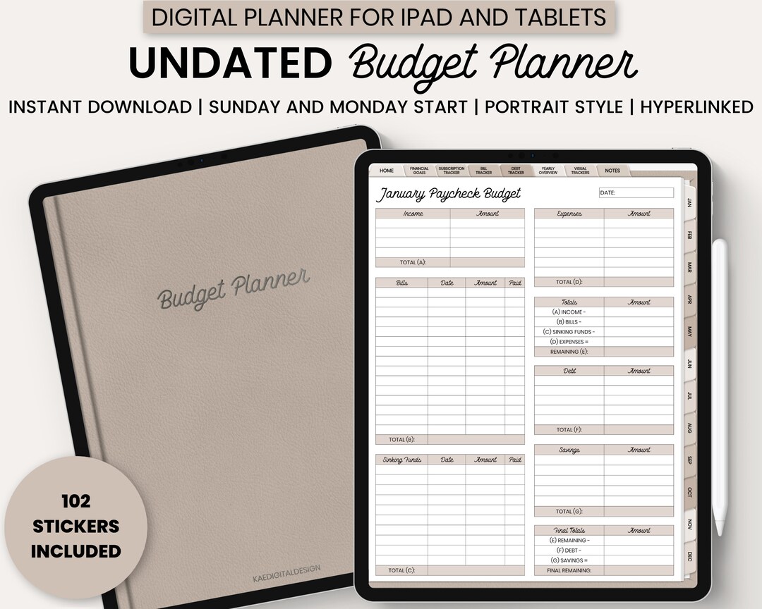 Digital Budget Planner, Digital Finance Planner, Digital Planner, Bi ...