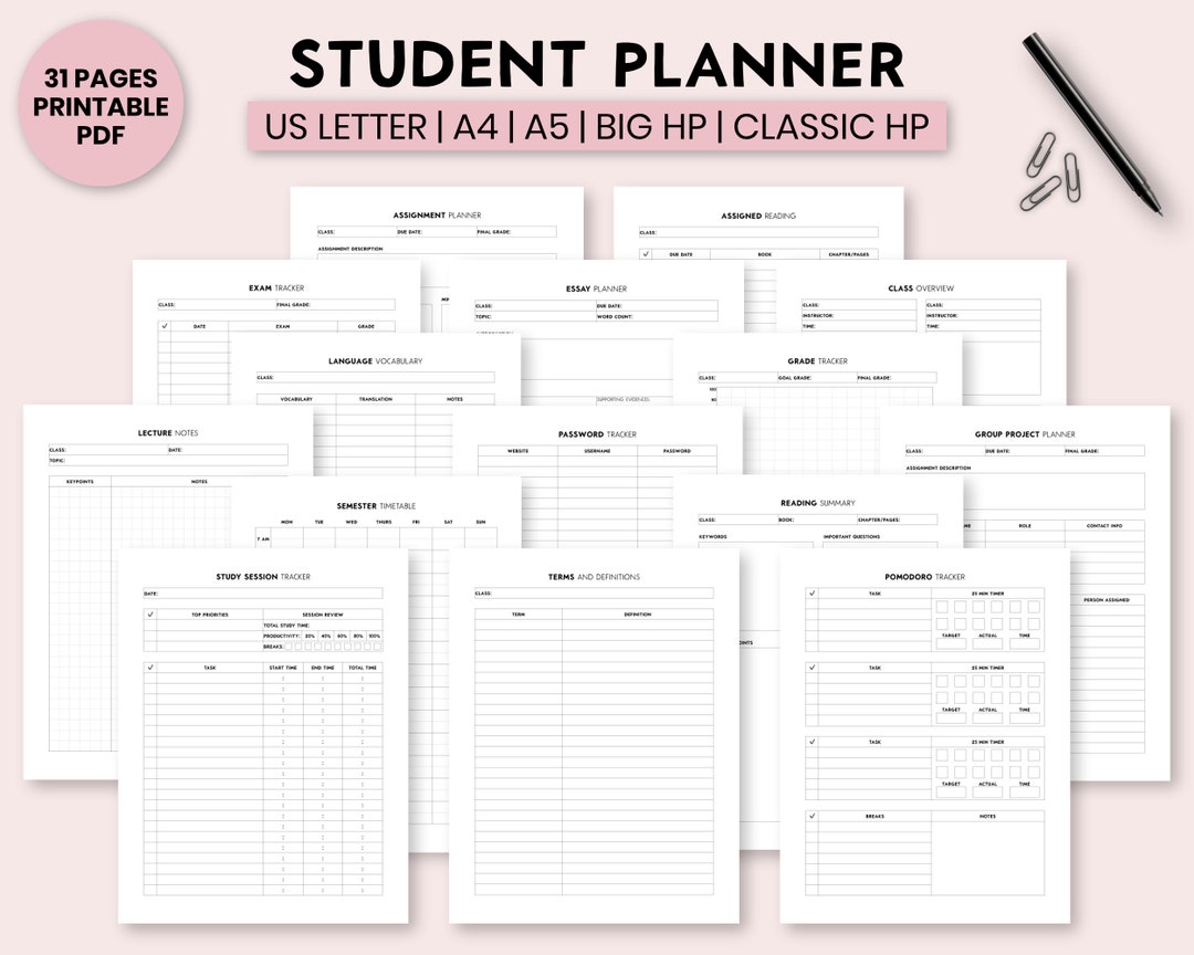 Student Planner Printable, College Student Planner, University Planner ...