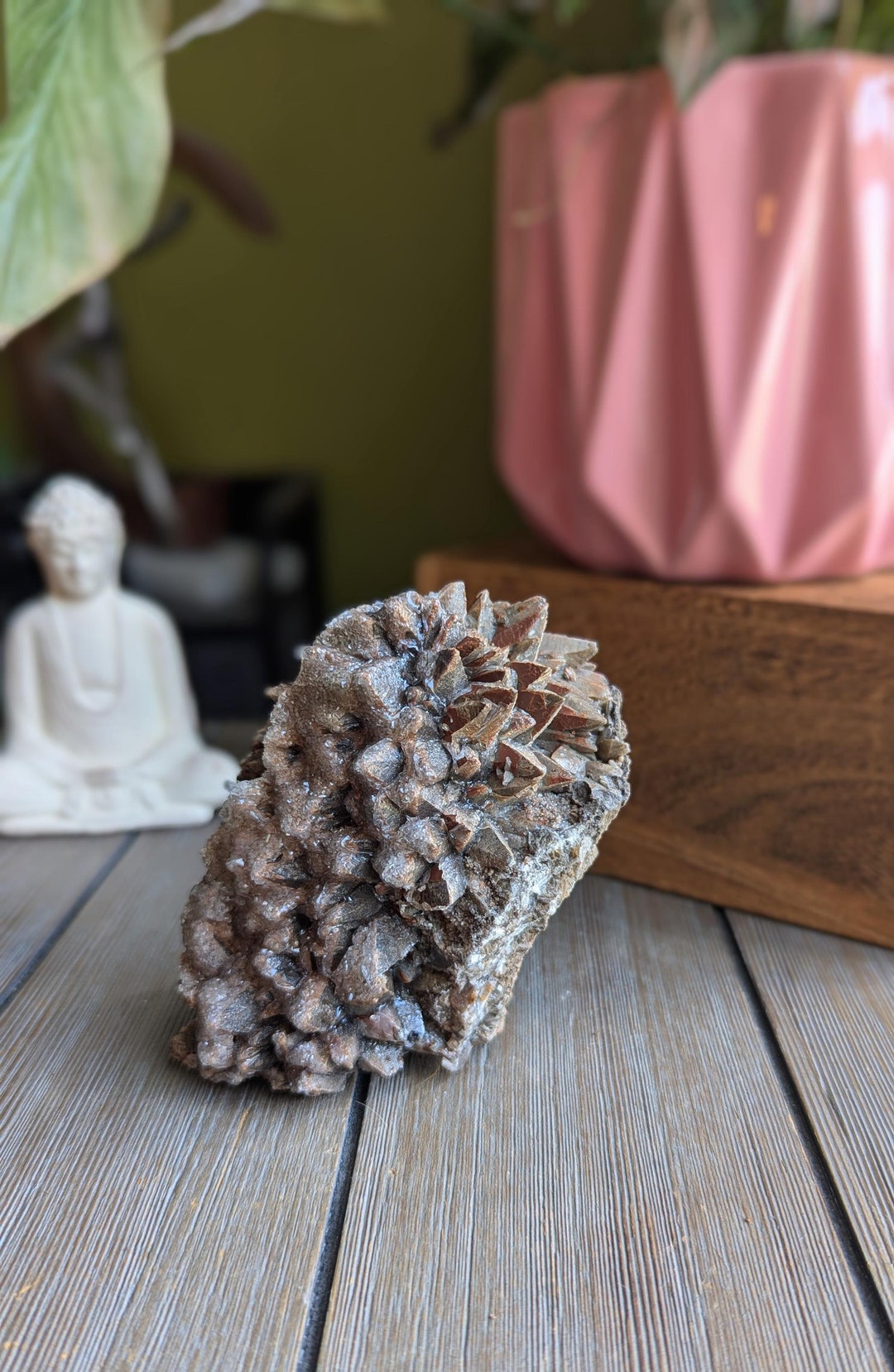Chocolate Dog Tooth Calcite Specimen, Dog Toothed Spar With Red ...